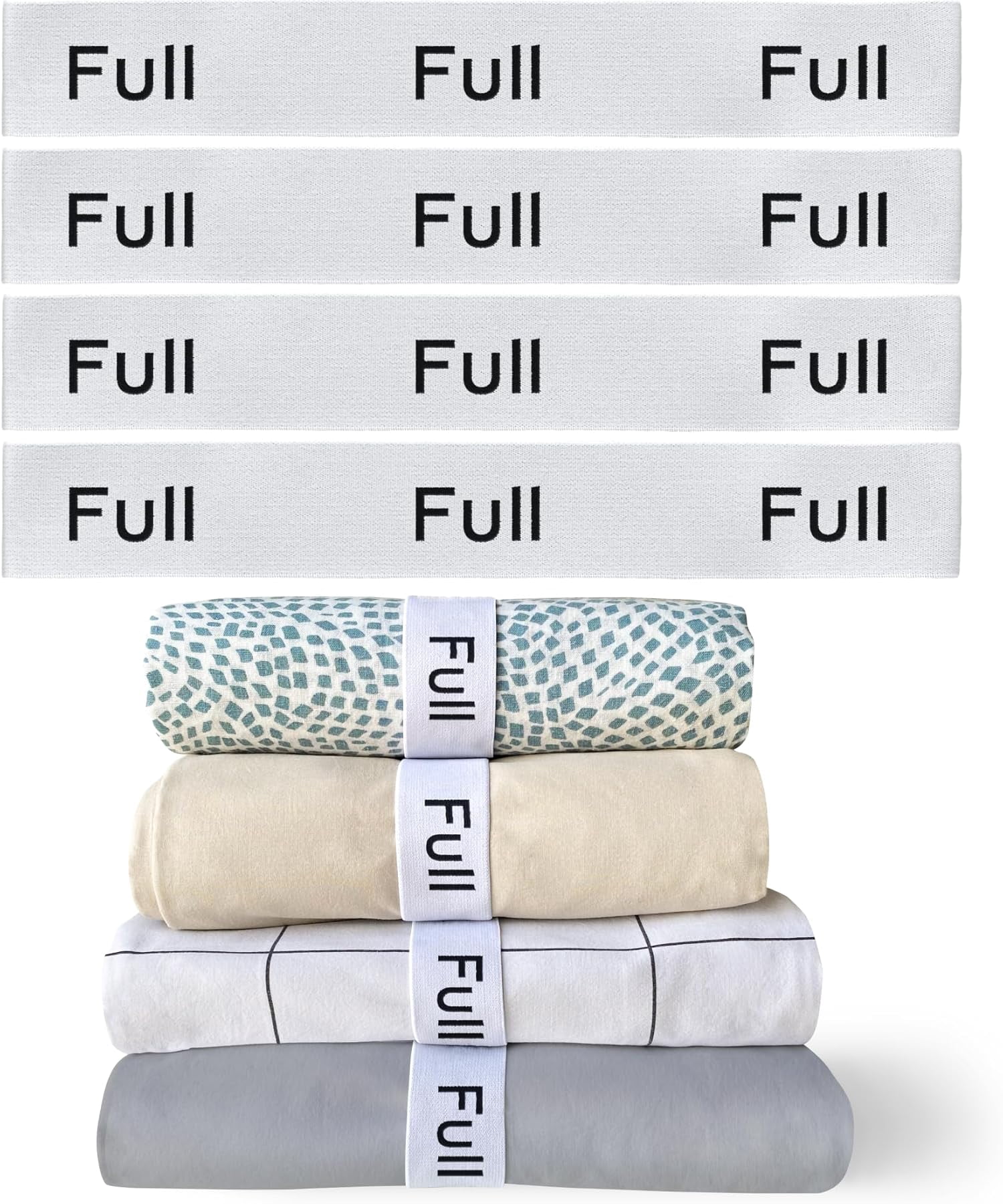 4 Bed Sheet Organizer and Storage Label Bands - Fully Elastic ...