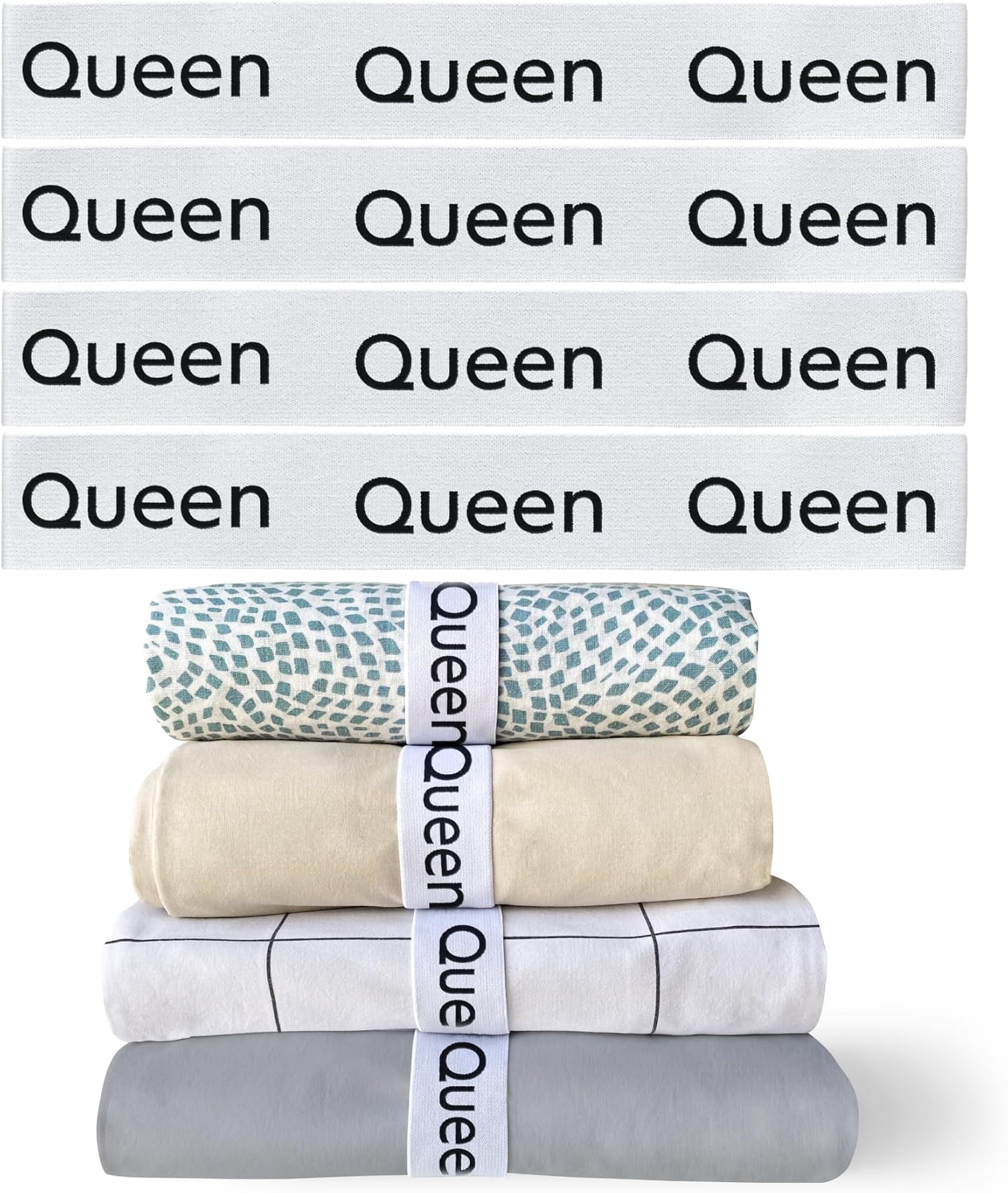 4 Bed Sheet Organizer and Storage Label Bands - Fully Elastic ...