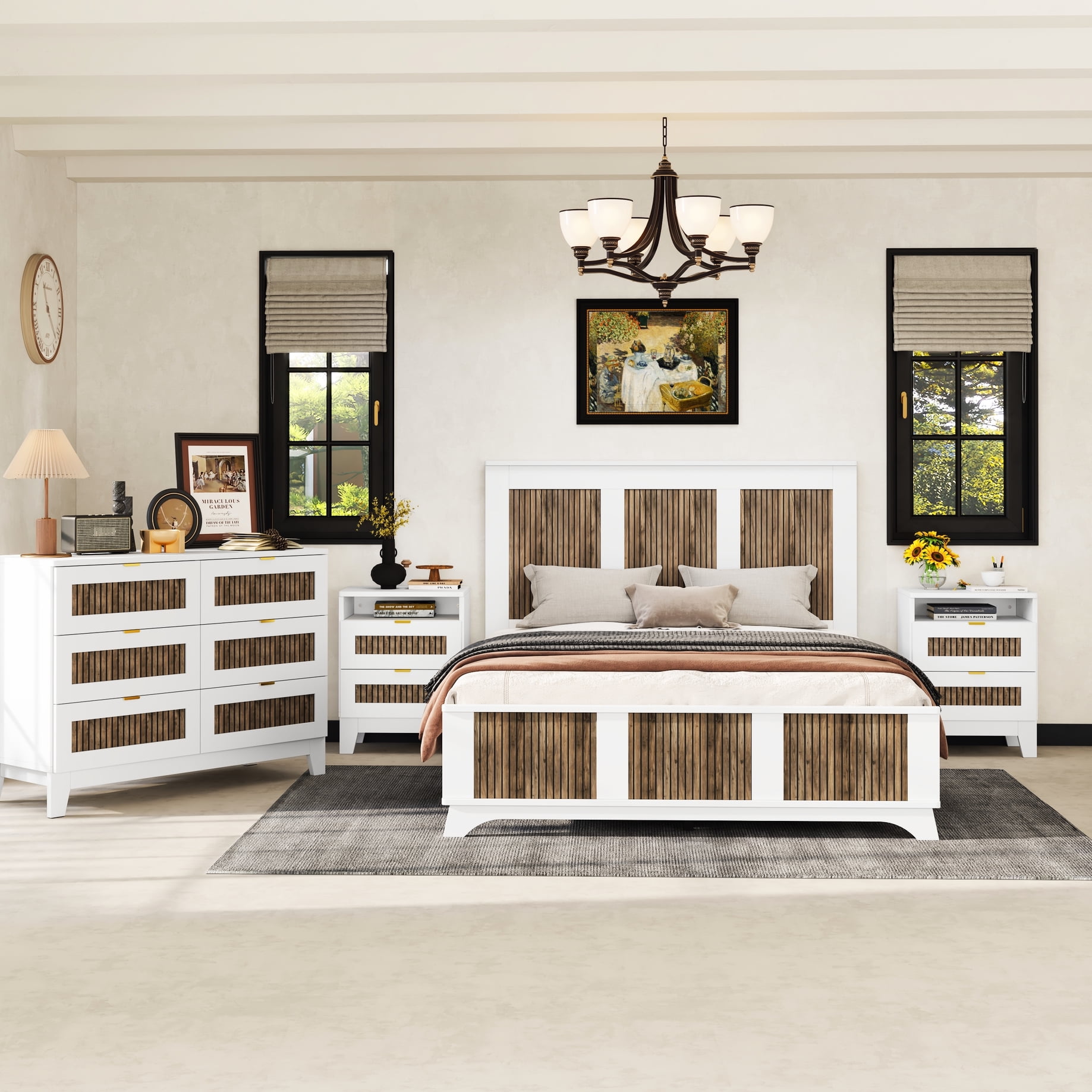 4 Bedroom Configurations, Queen Platform Bed With Wooden Strip , White ...