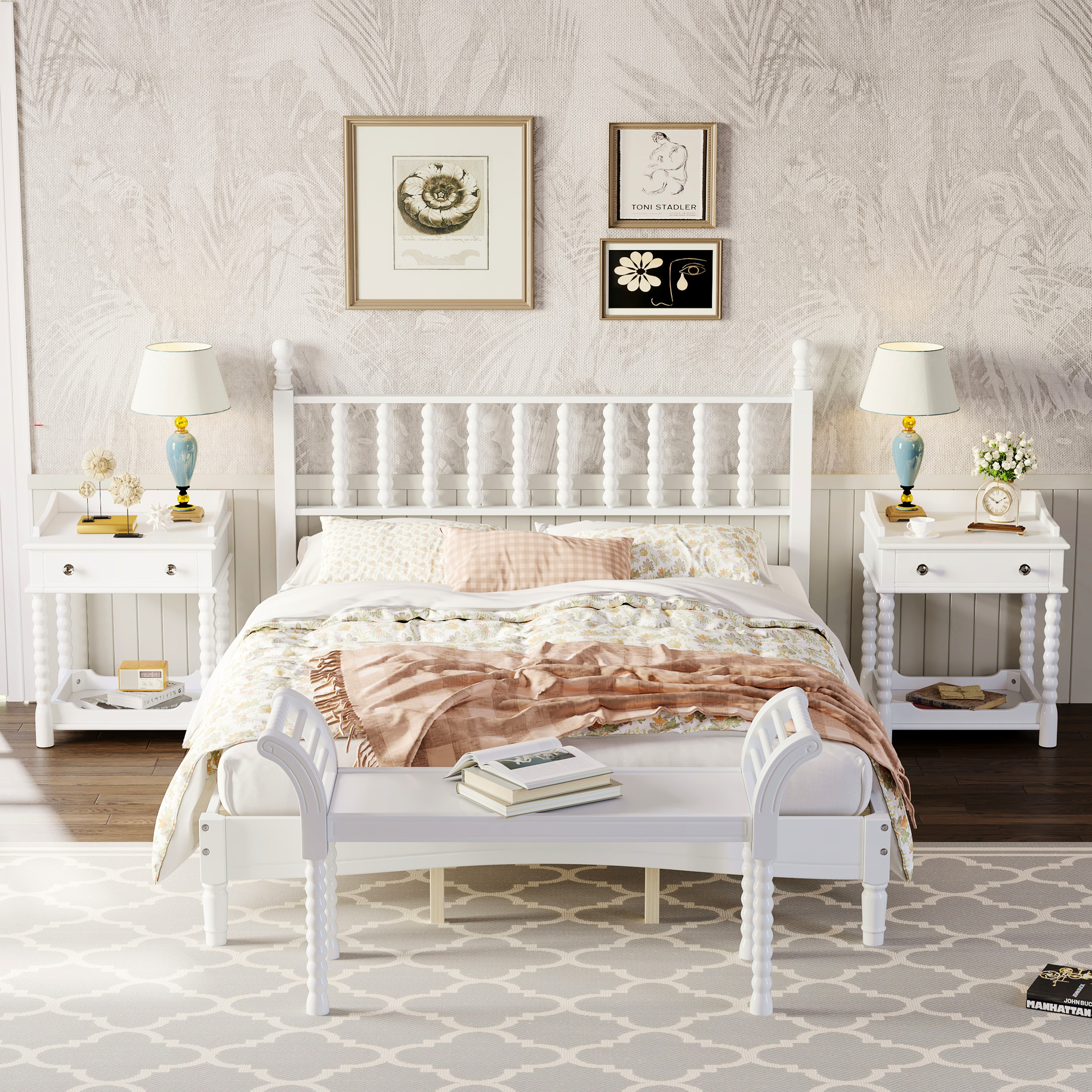 4 Bedroom Splendor, Queen Platform Bed With Gourd Shaped Headboard ...