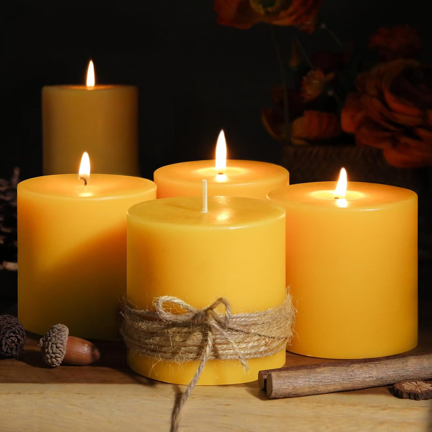 4 Beeswax Pillar Candles, Pure Beeswax Candle,200 Hours Long Bees Wax ...