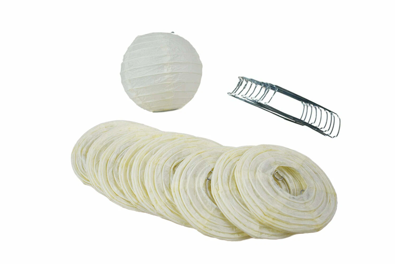 4" Beige / Ivory Round Paper Lantern, Even Ribbing, Hanging Decoration ...