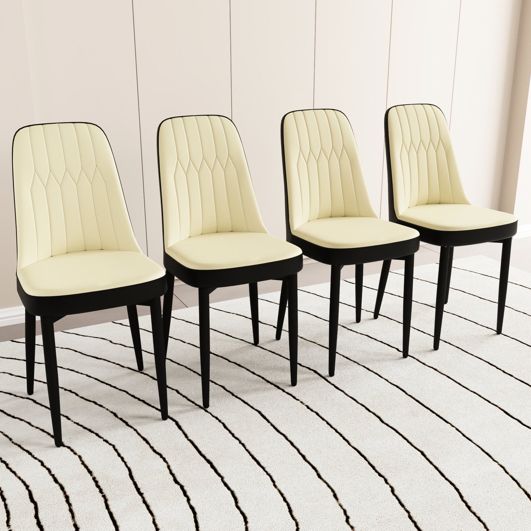 4 Beige and Black PU Leather Kitchen Dining Chairs | Comfortable ...