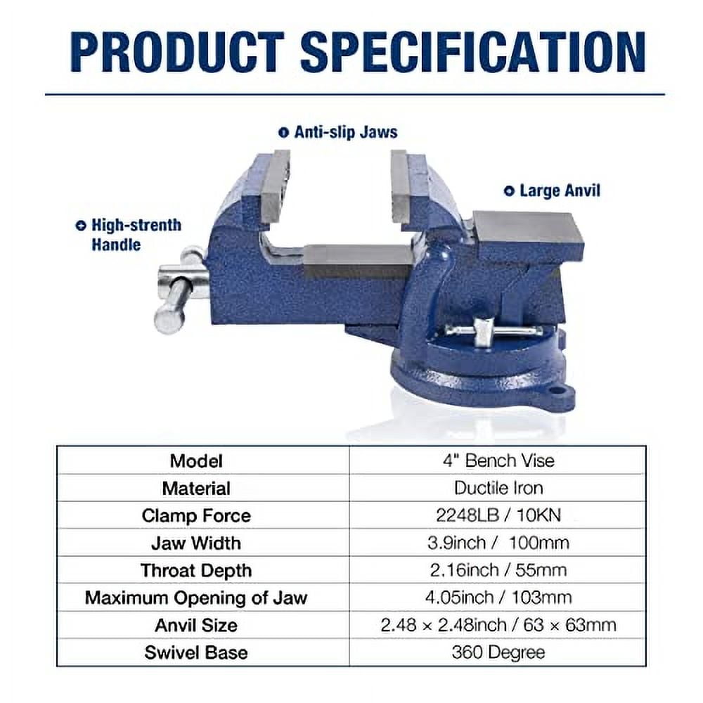 4 Bench Vise 39 Jaw Width 4 Jaw Opening 360 Swivel Base Clamp Table ...