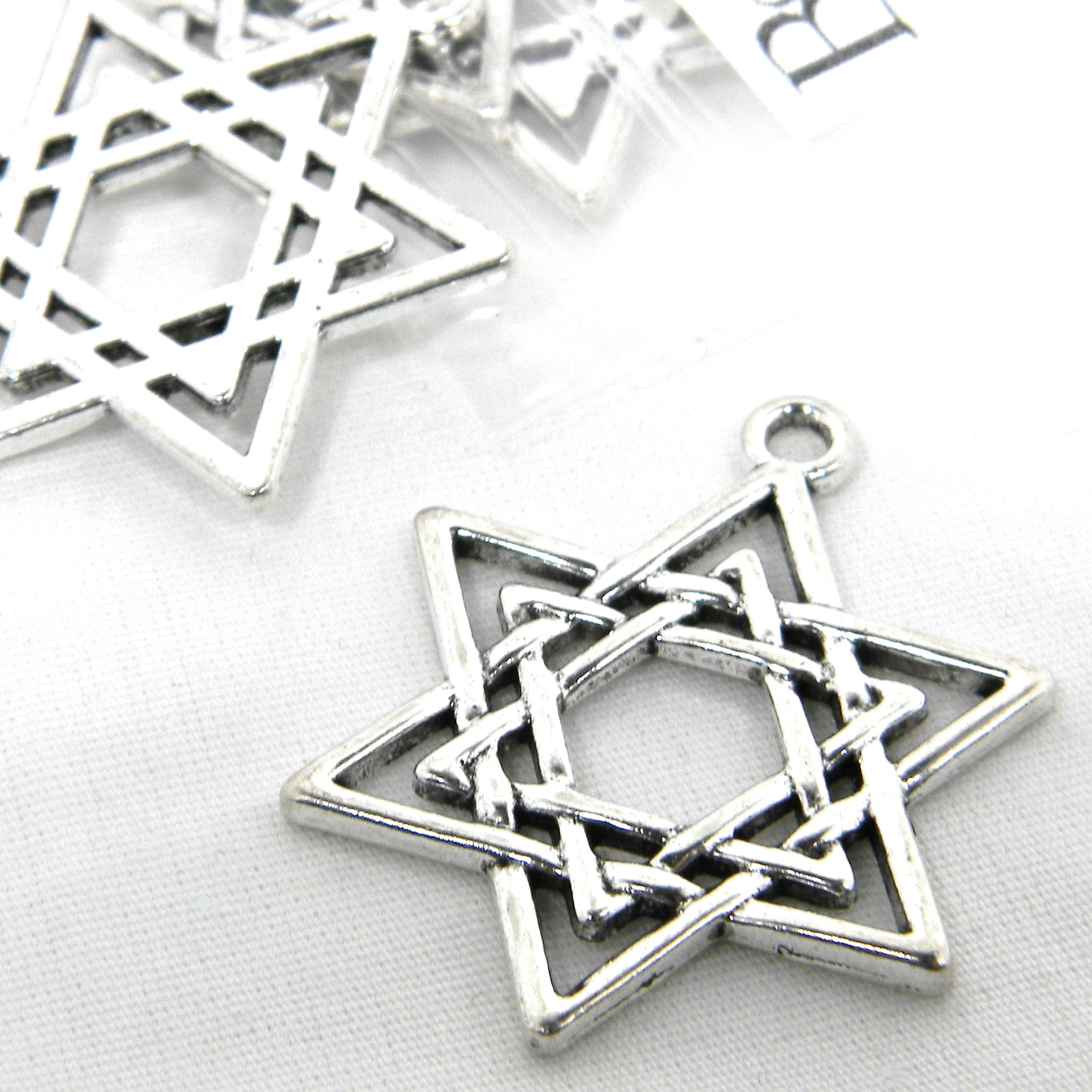 4 Big 1 1/4 inch Antiqued Silver Star of David Hexagram Pendant Charms ...