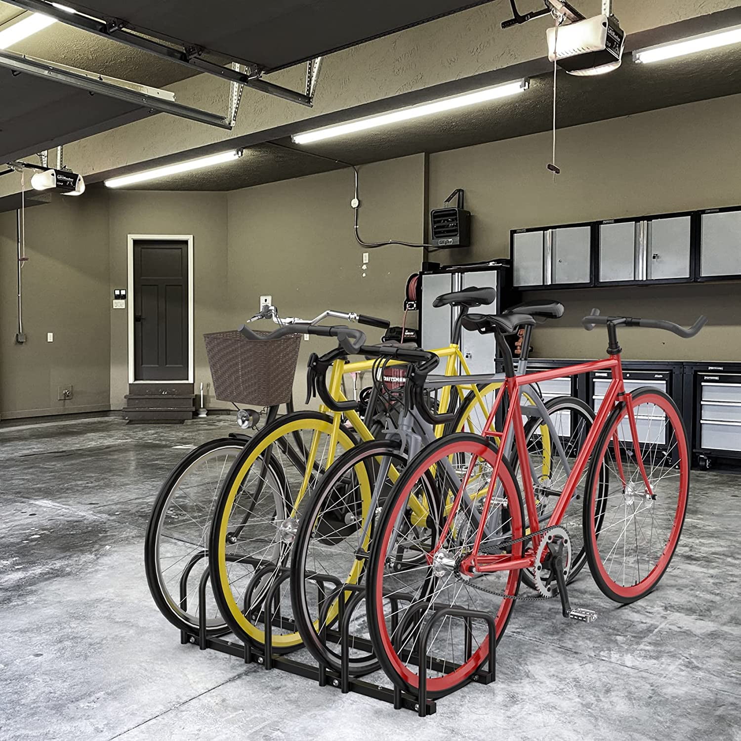 4-Bike Floor Stand for Garage, 22-28" Wheel Storage Rack, Max Tire ...