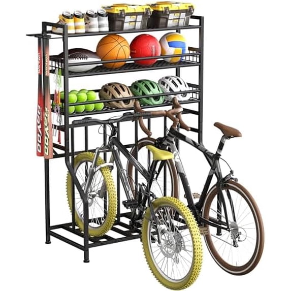 4 Bike Stand,Bike Rack Garage with 3-Tier Storage Rack,Suitable for ...