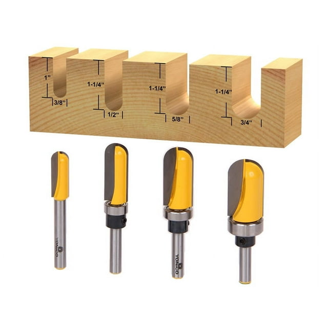 4 Bit Round Nose Router Bit Set- Plunge - 1/4" Shank - Yonico 14460q ...