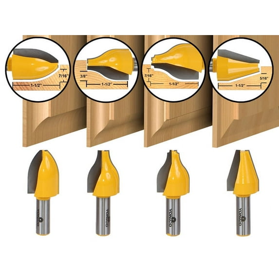 4 Bit Vertical Raised Panel Router Bit Set - 1/2" Shank - Yonico 12404 ...