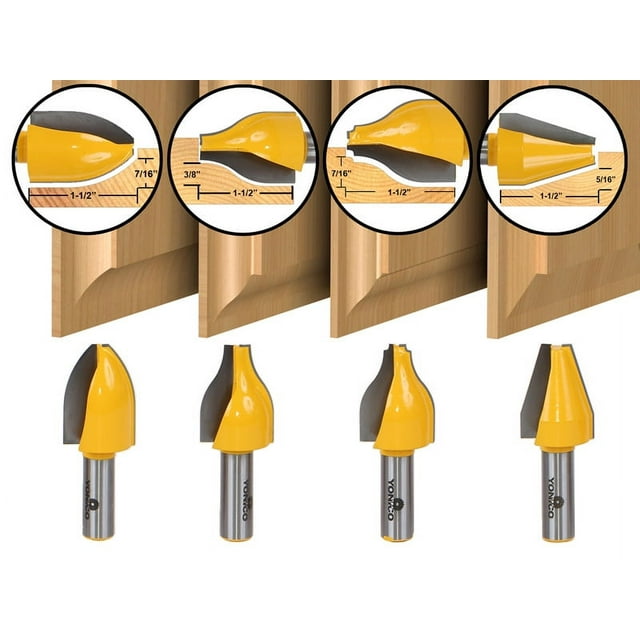 4 Bit Vertical Raised Panel Router Bit Set - 1/2" Shank - Yonico 12404 ...