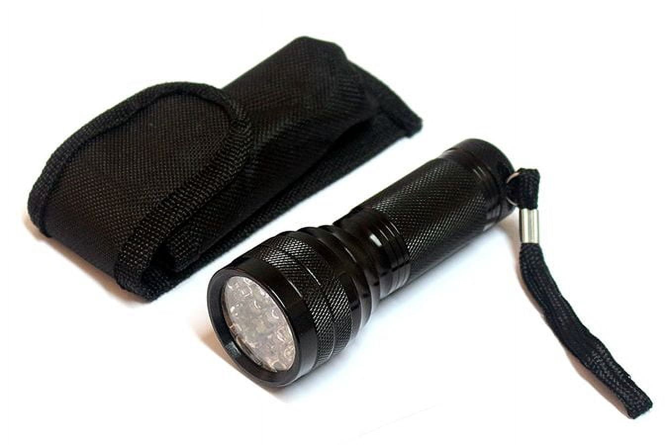 4" Black 21 LED Metal Flashlight with Nylon Carrying Case and Barratry ...