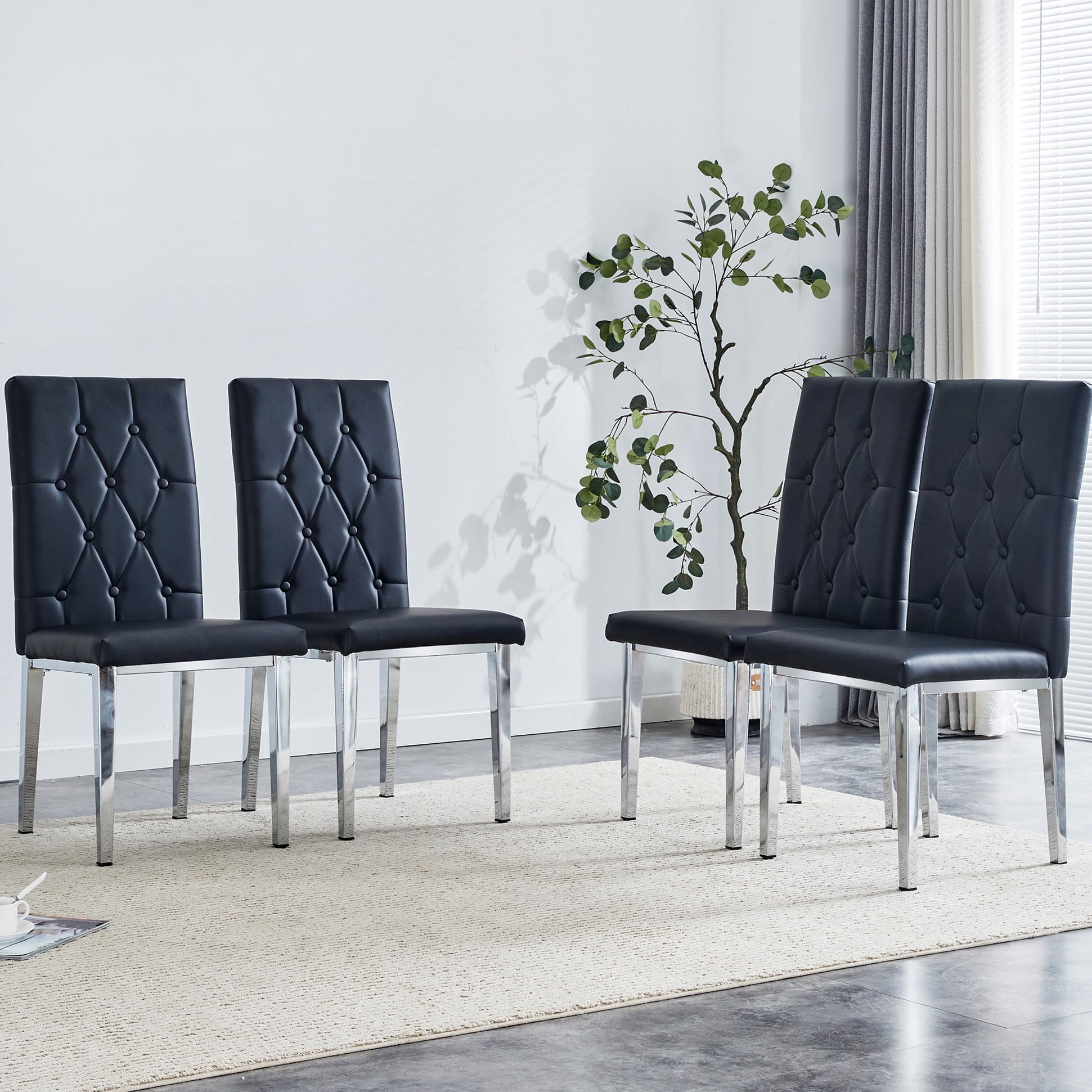4 Black Dining Chair - Vintage Grid And Buckle Back Details, Stable ...
