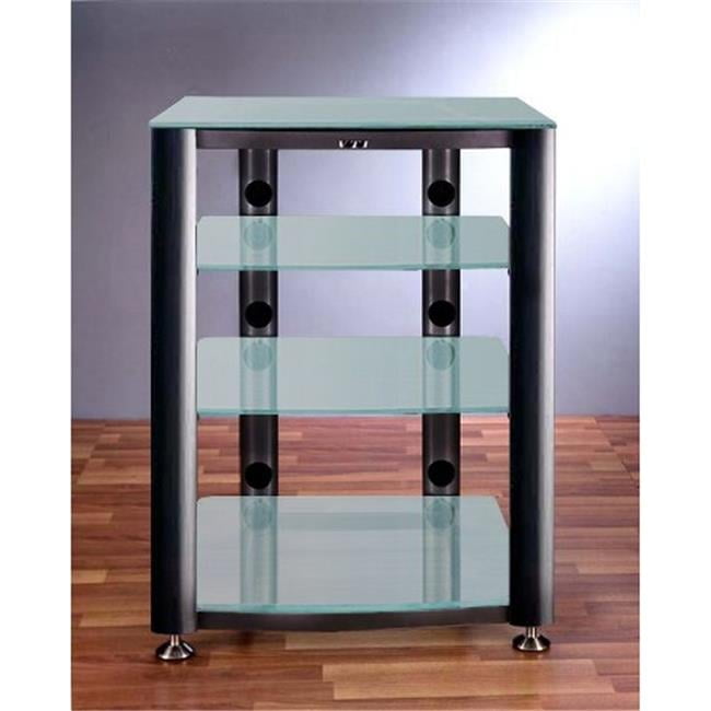 4 Black Oval Poles 4 Frosted Glass Shelves AV Stand - Walmart.com