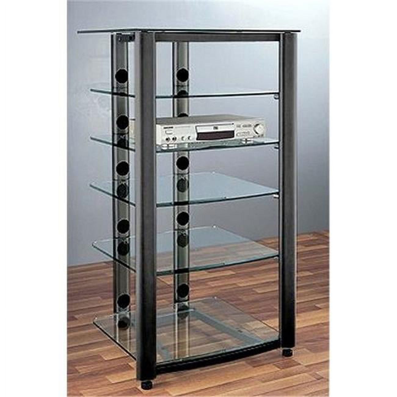 4 Black Oval Poles 6 Tinted Black Glass Shelves AV Stand - Walmart.com