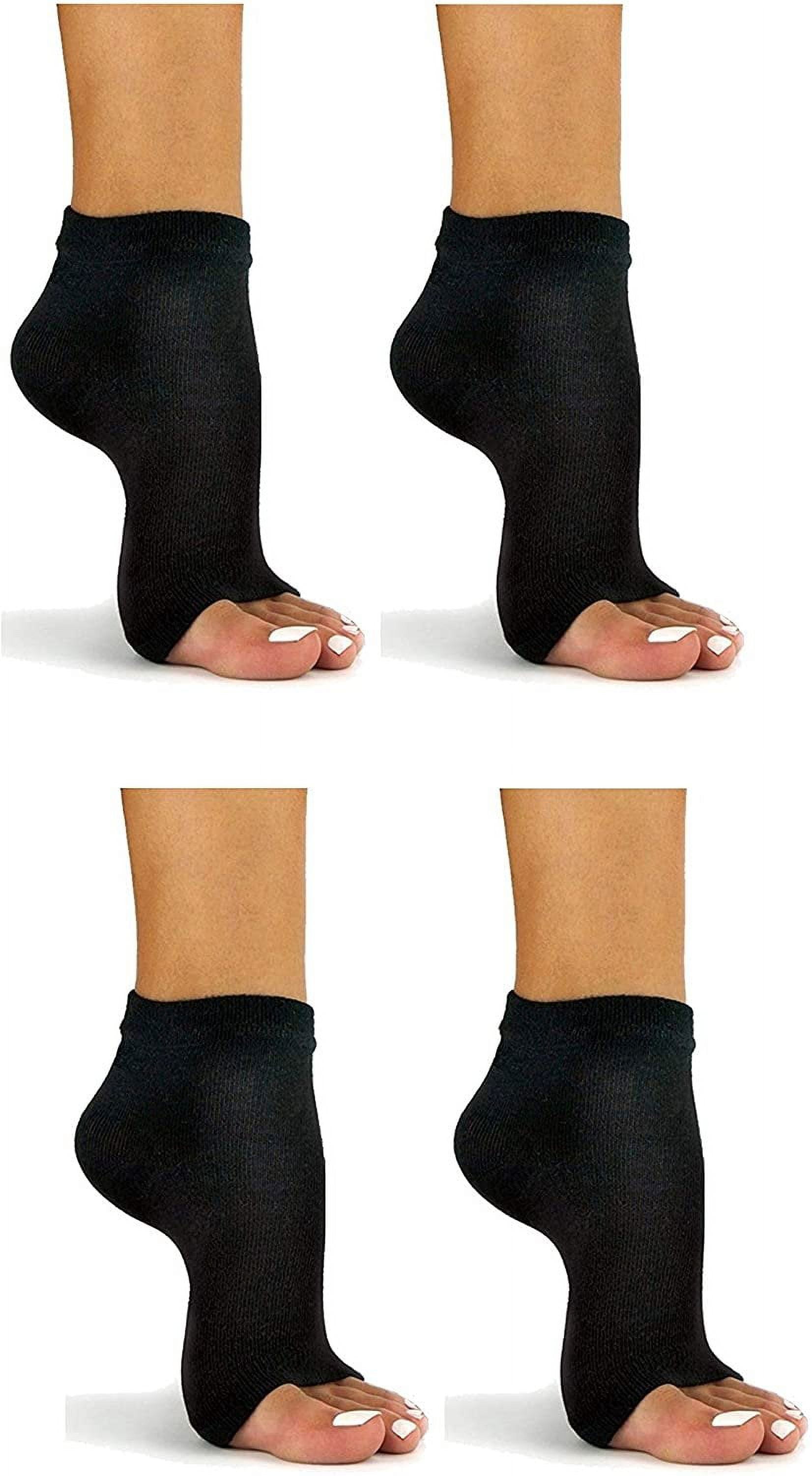4 Black Pair of Soft Cotton Toeless Socks for Exercising, Dancing ...