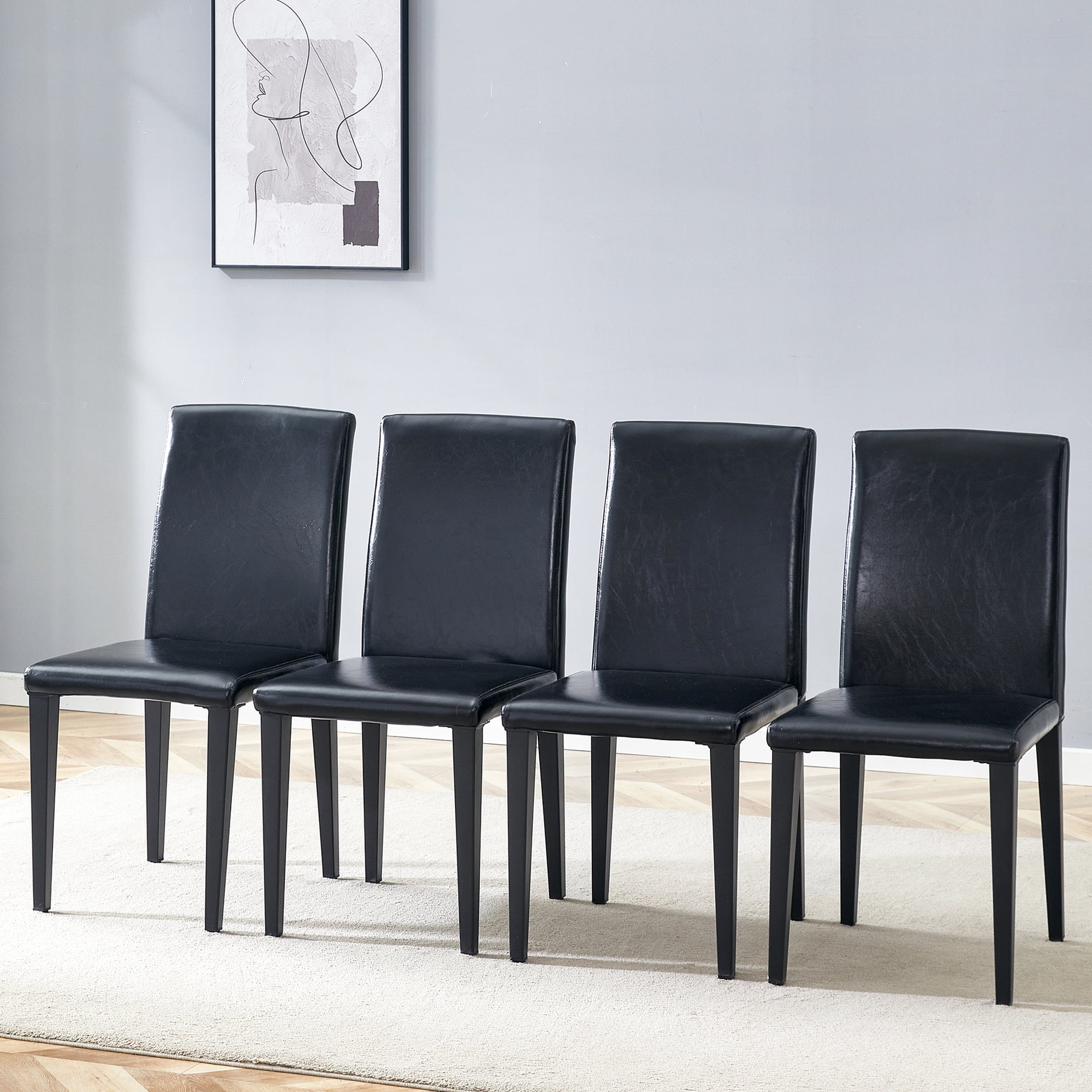 4 Black Pu Dining Chairs - Versatile & Comfortable. Minimalist Style ...