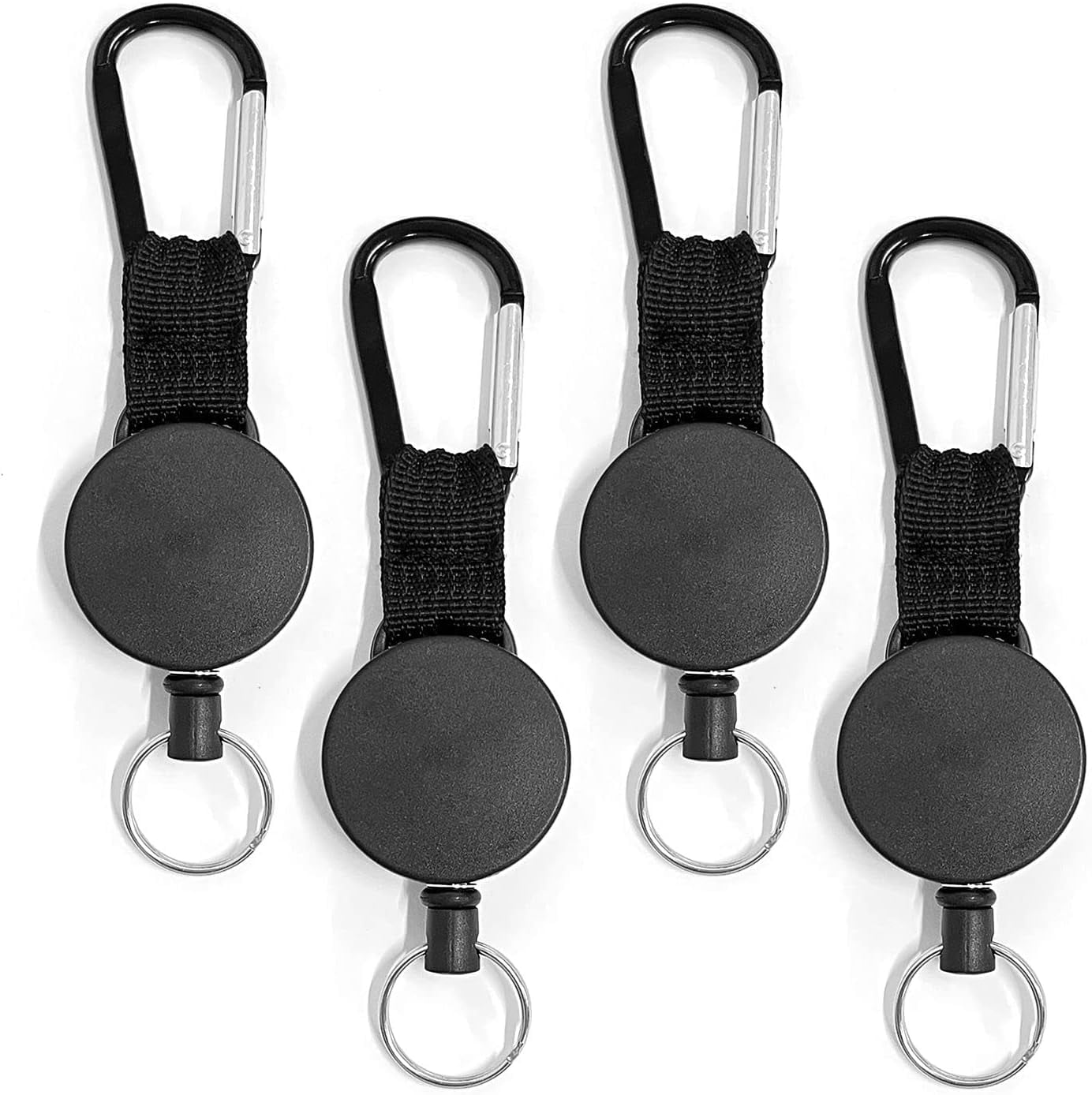 4 Black Retractable Keyrings, Carabiner Reel Clip Card Holder for ID ...