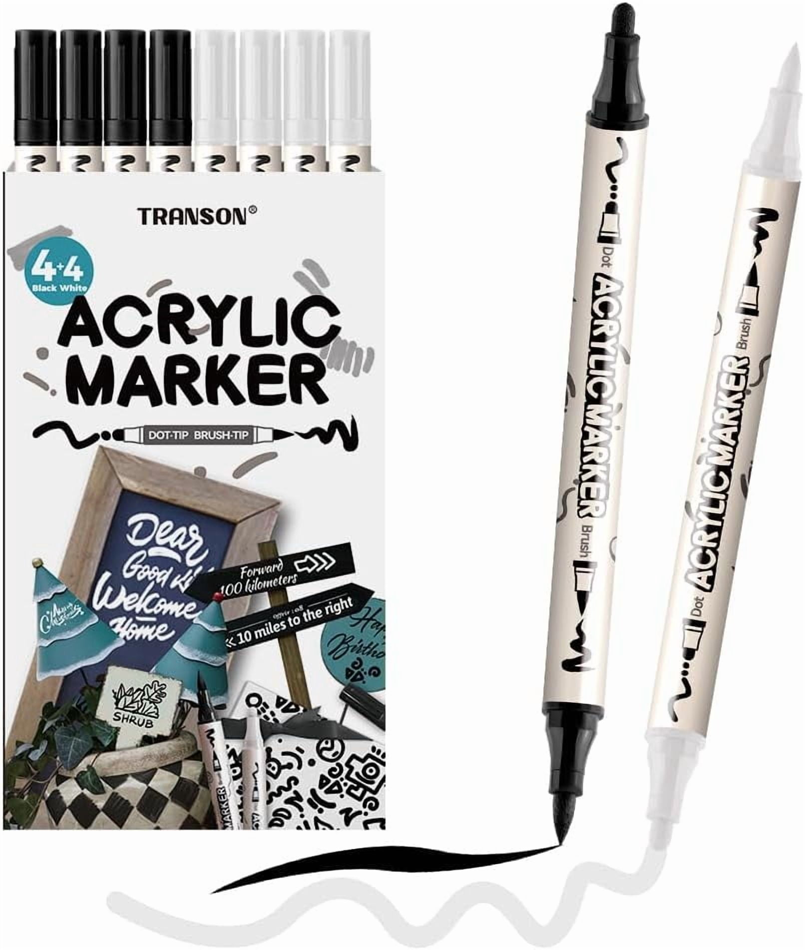 4 Black and White Paint Markers Brush Bold Dual-tip Acrylic Marker Set ...