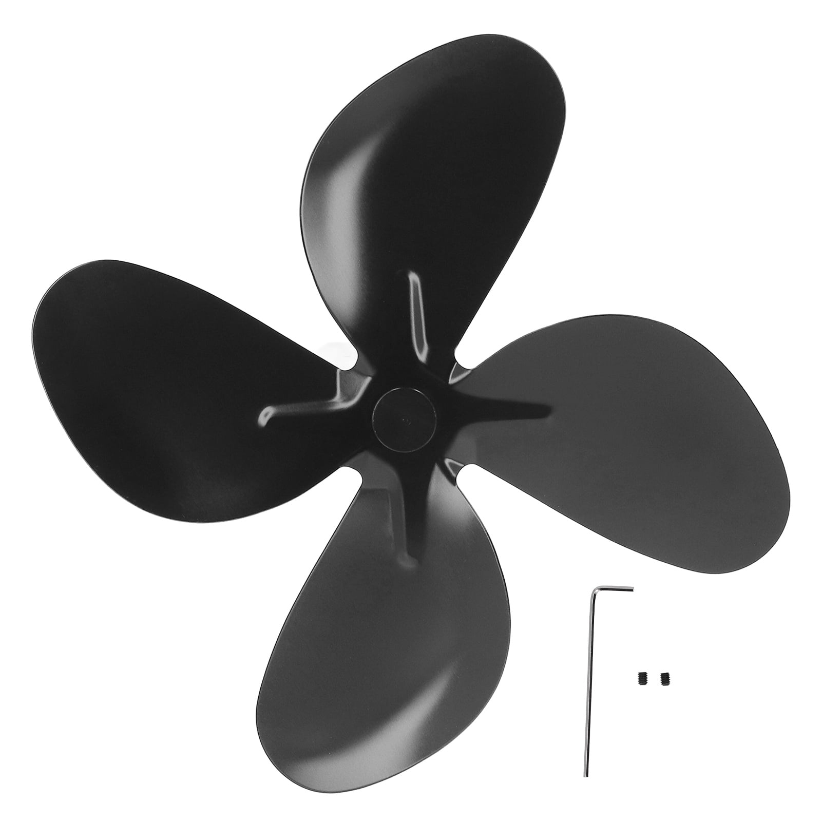 4-Blade Stove Fan with Hex Wrench and Screw, Black Aluminum Alloy ...