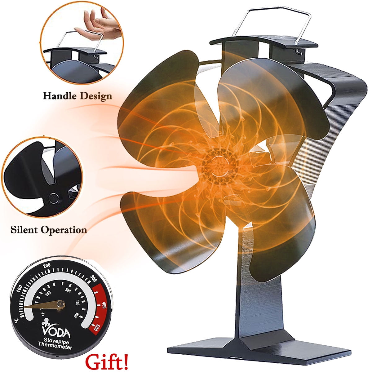 4 Blades Wood Stove Fan Heat Powered Fireplace Fan with Magnetic ...