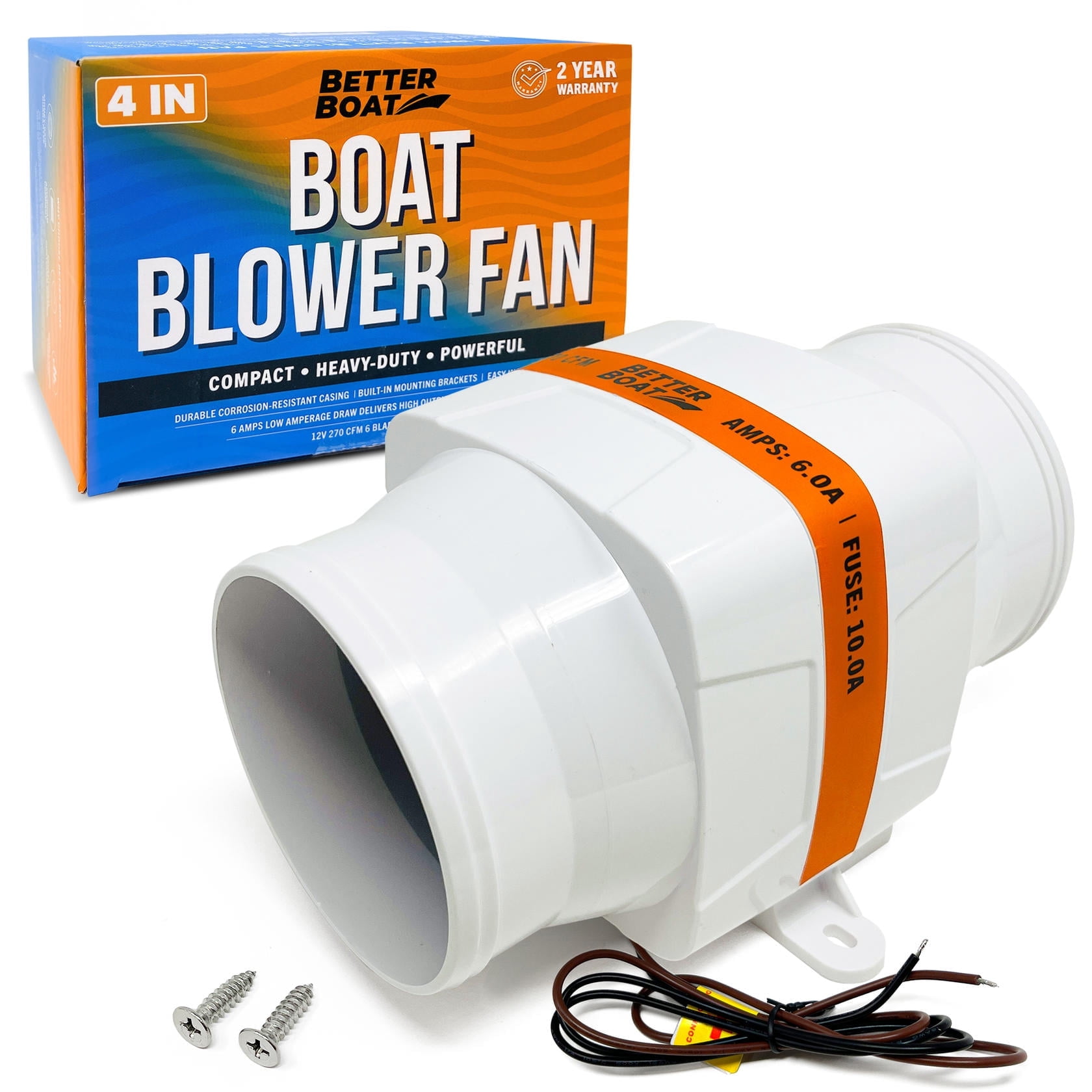 Better Boat 4-inch Inline Marine Blower Fan, 12V High 270 CFM ...