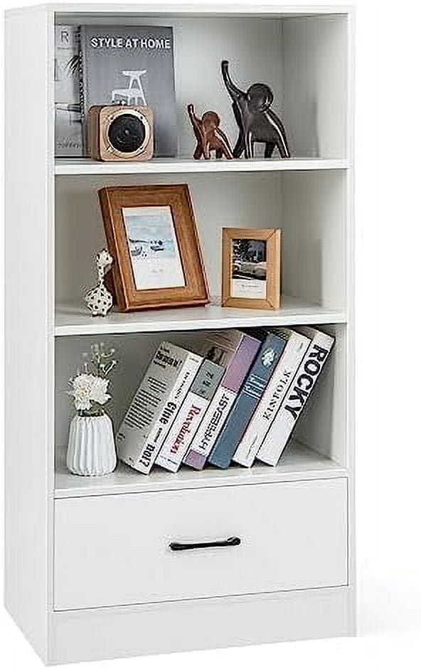 4 Bookcase with 2 Drawers 74 Inch 4 Tiers Tall Open Bookshelf with 2 ...
