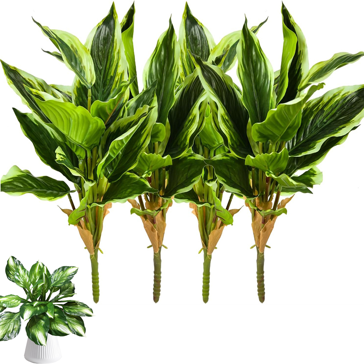 4 Bouquets Artificial Hostas Tutuviw 17in Tall Realistic Fake ...