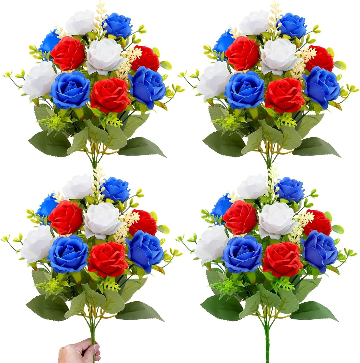 4 Bouquets Artificial Memorial Flowers, Outdoor Grave Decorations, UV ...