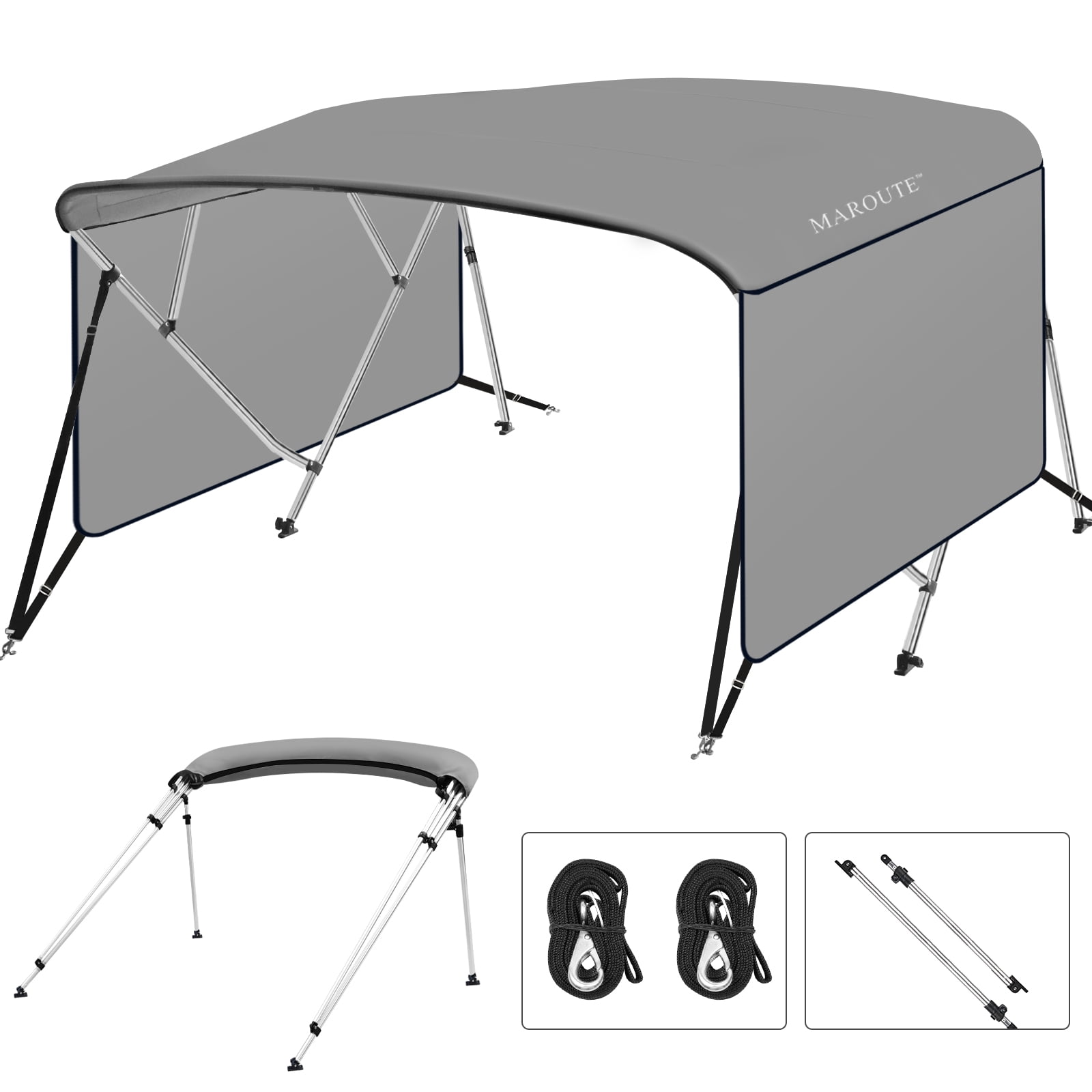 4 Bow Bimini Top Boat Cover with 1” Aluminum Alloy Frame, Include 2 ...
