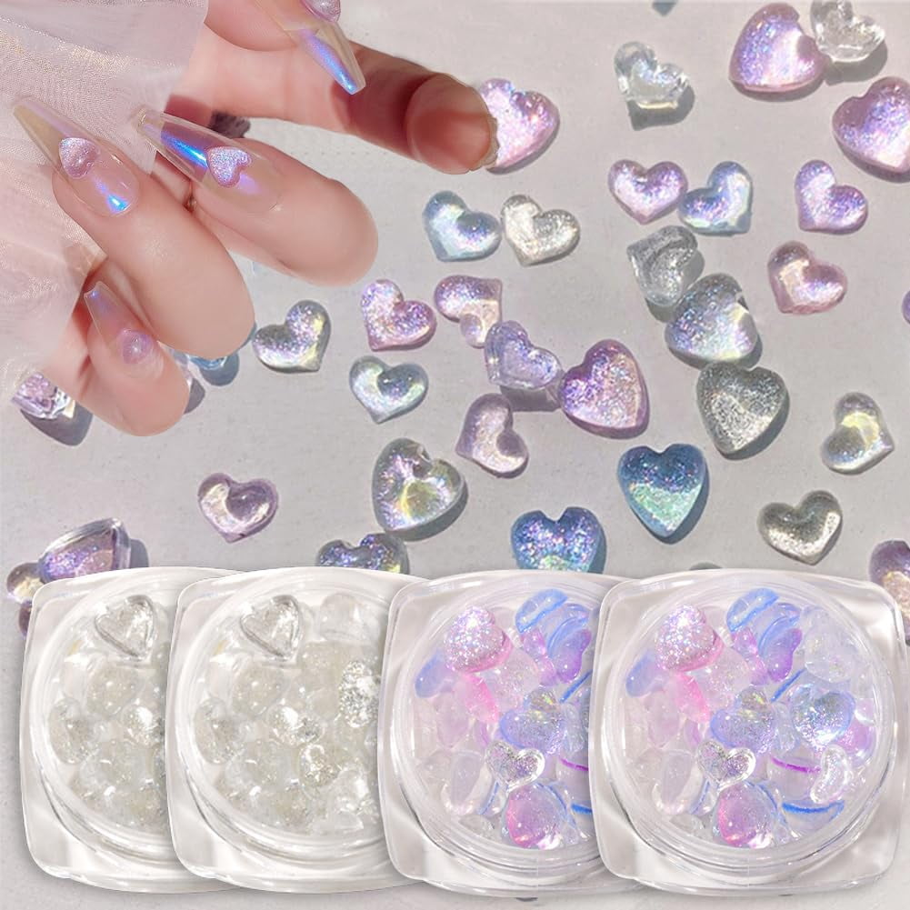 4 Boxes Heart Nail Art Charms for Valentine's Mixed Size Crystal ...