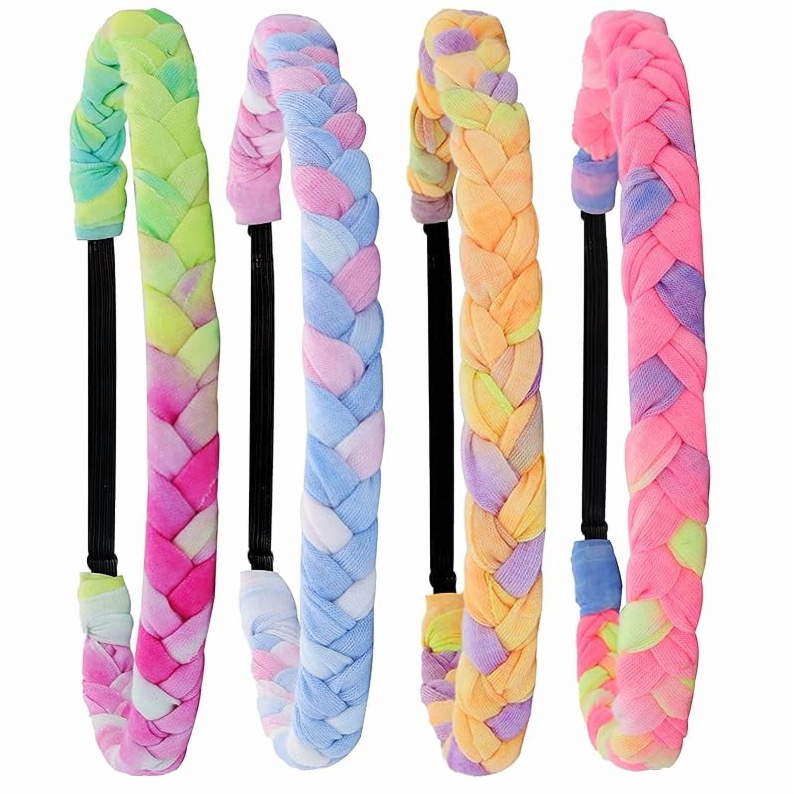 4 Braided Headbands for Girls, Adjustable Rainbow Tie Dye Braid Head ...