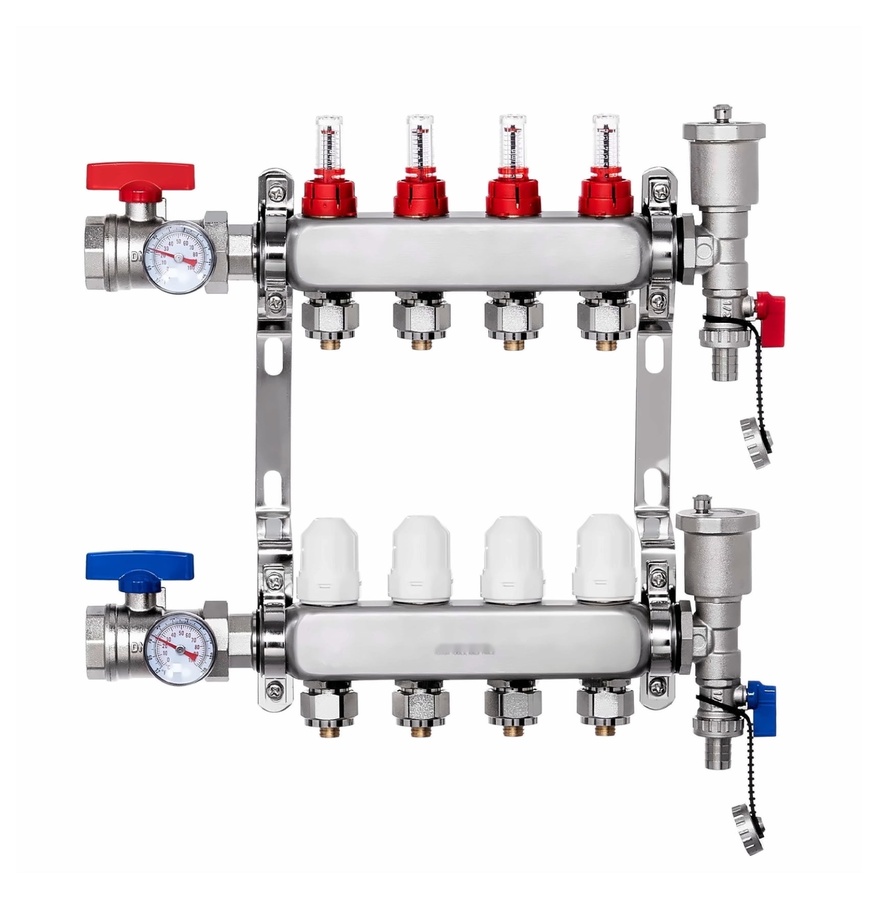 4 Branch PEX Manifold, 1/2" Radiant Floor Heating Manifold, Stainless ...