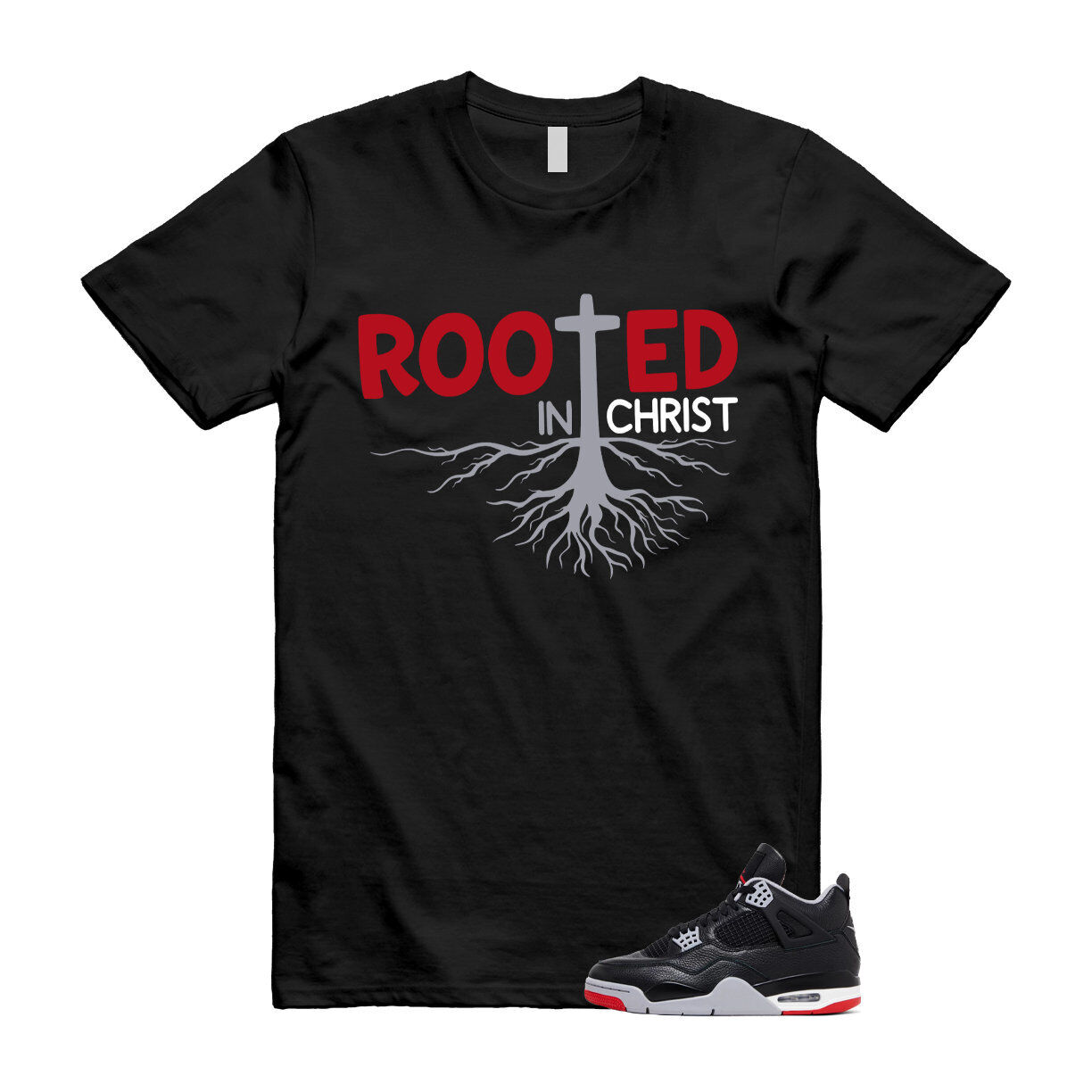 4 Bred Reimagined Black Cement Grey Varsity Red Summit White Shirt Match ROOTED - Walmart.com