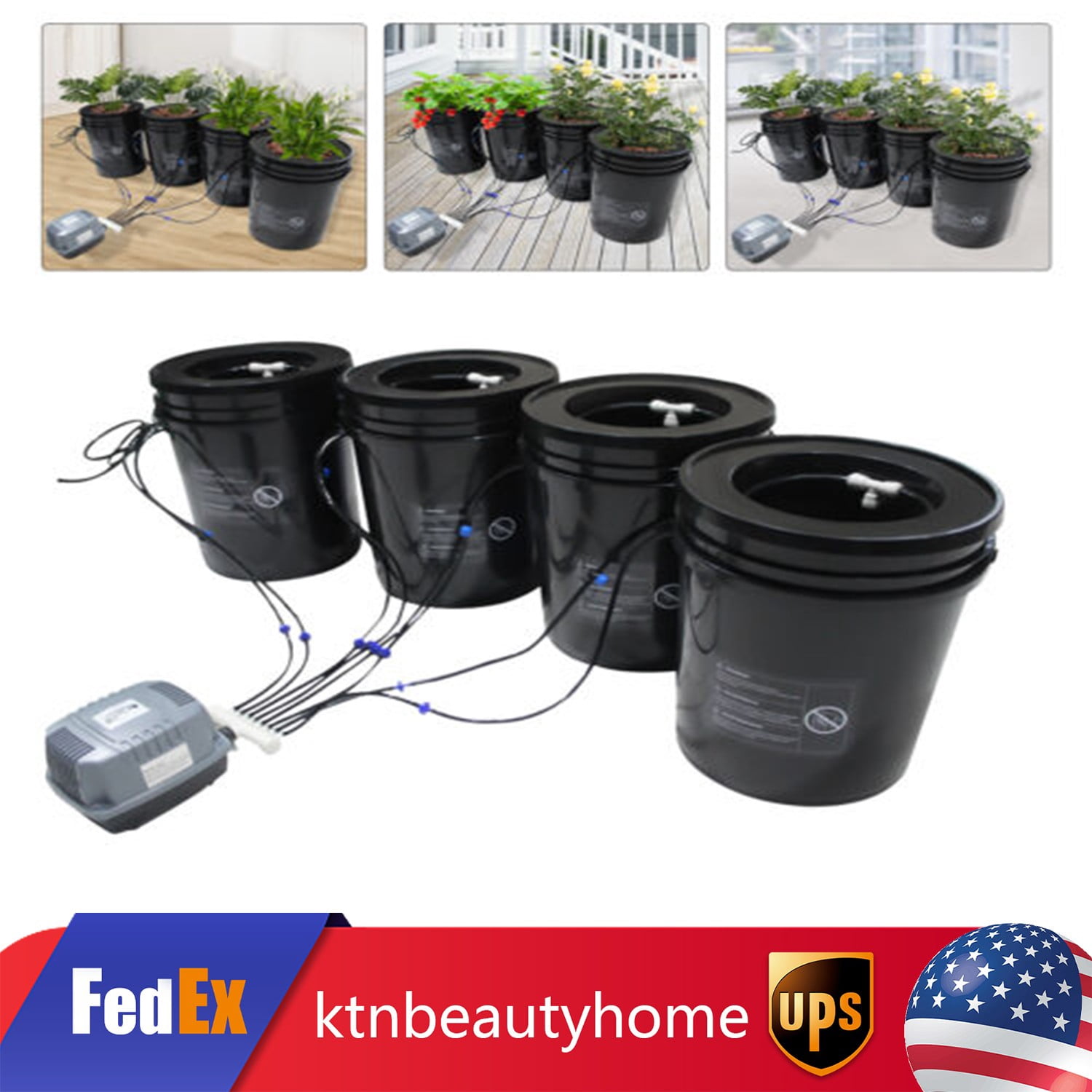 4 Bucket 5 Gal DWC Hydroponic Grow System with Top Drip Irrigation ...