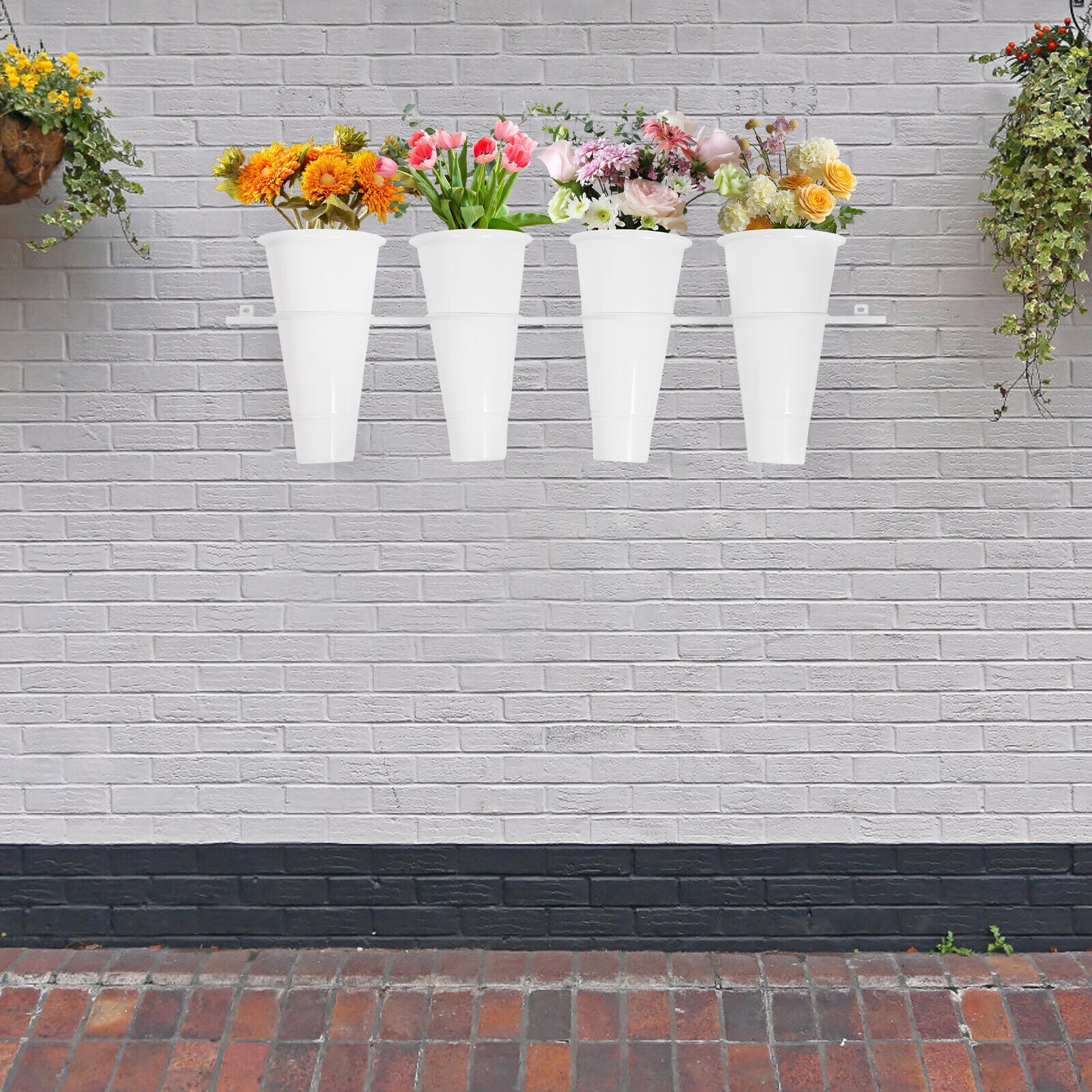 4 Buckets Wall-Mounted Flower Stand with Buckets Decorative Flower ...
