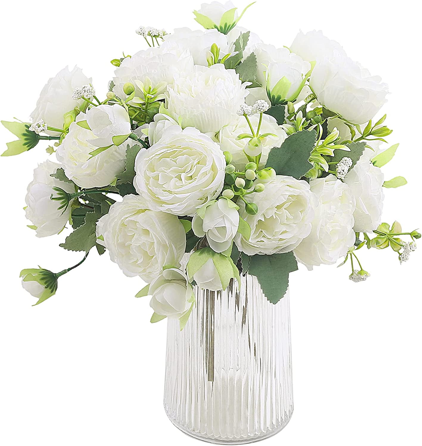 4 Bunches Artificial Roses Fake Peonies Silk Flowers Plastic Floral ...