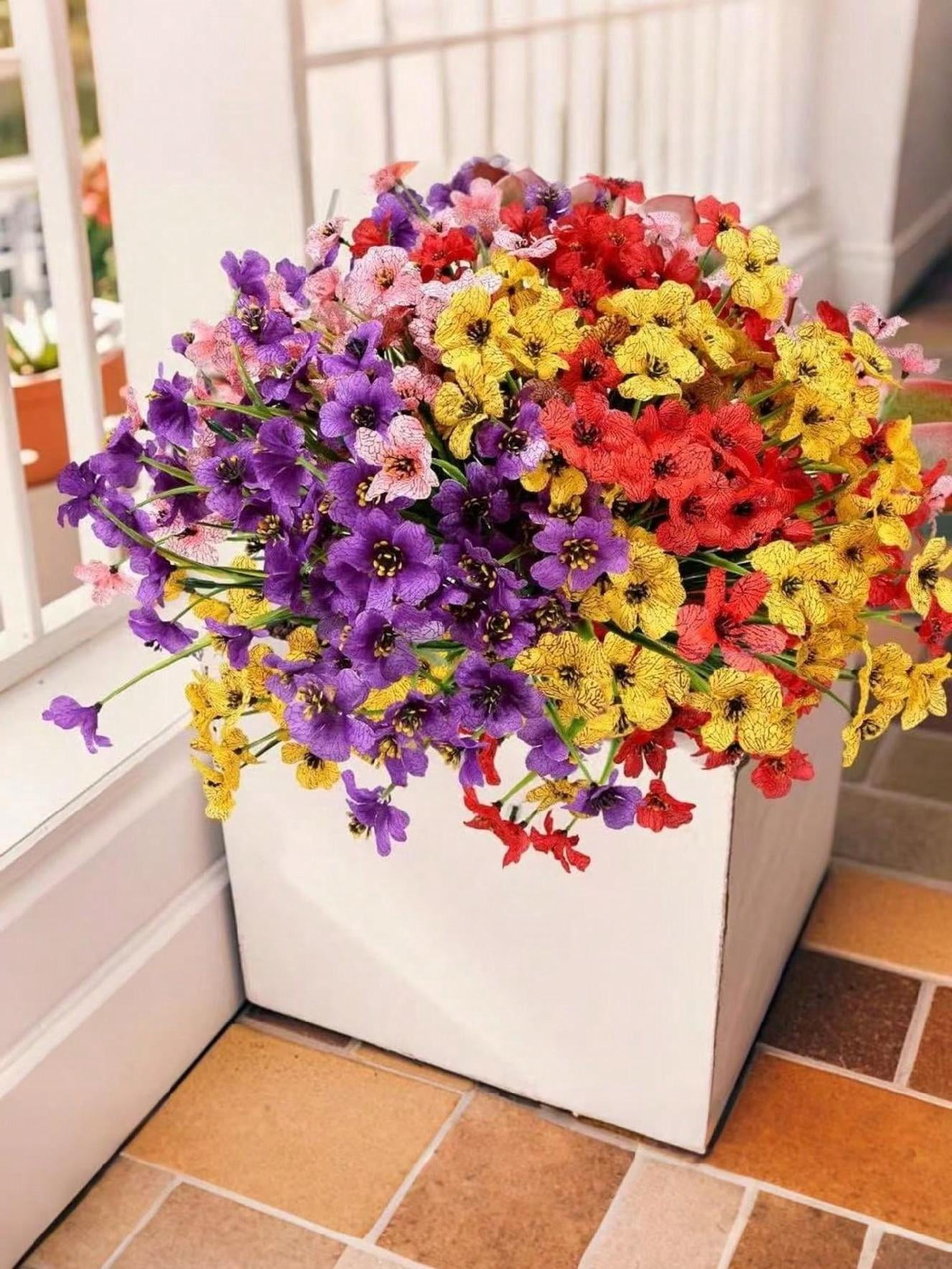 4 Bunches Of Artificial Plastic Flowers For Indoor Outdoor Use Home ...