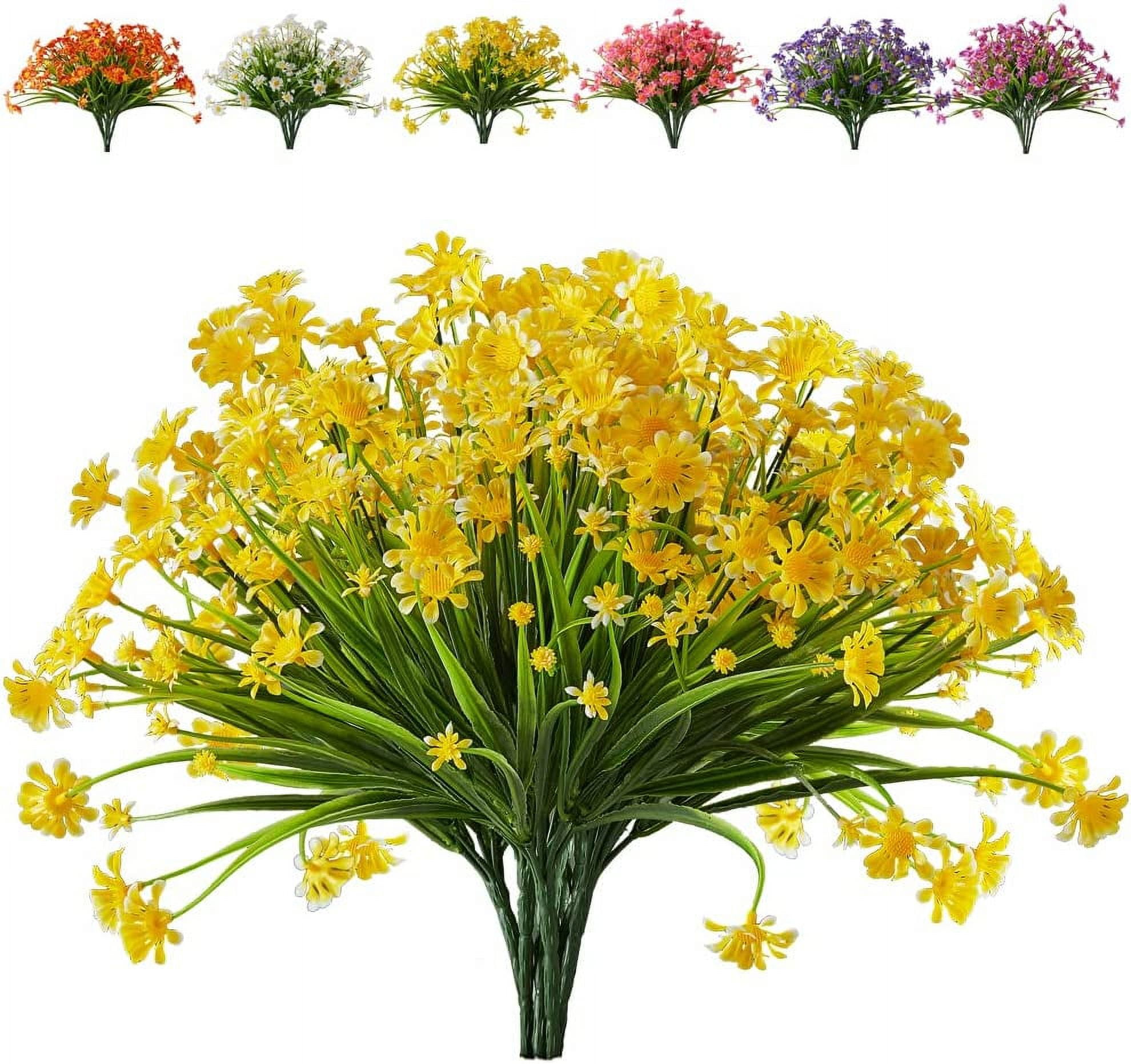 4 Bundles Artificial Daisy Flowers Outdoor UV Resistant Flowers Shrubs ...