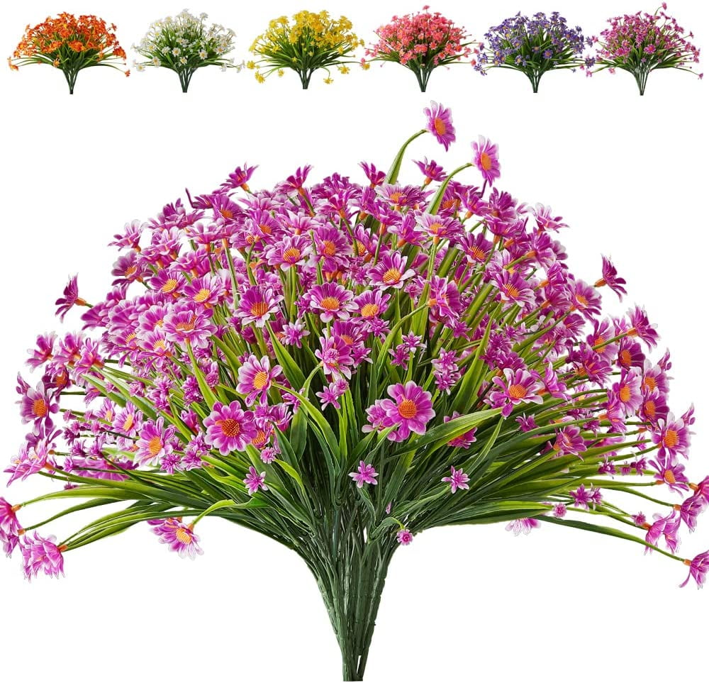 4 Bundles Artificial Daisy Flowers Outdoor UV Resistant Flowers Shrubs ...