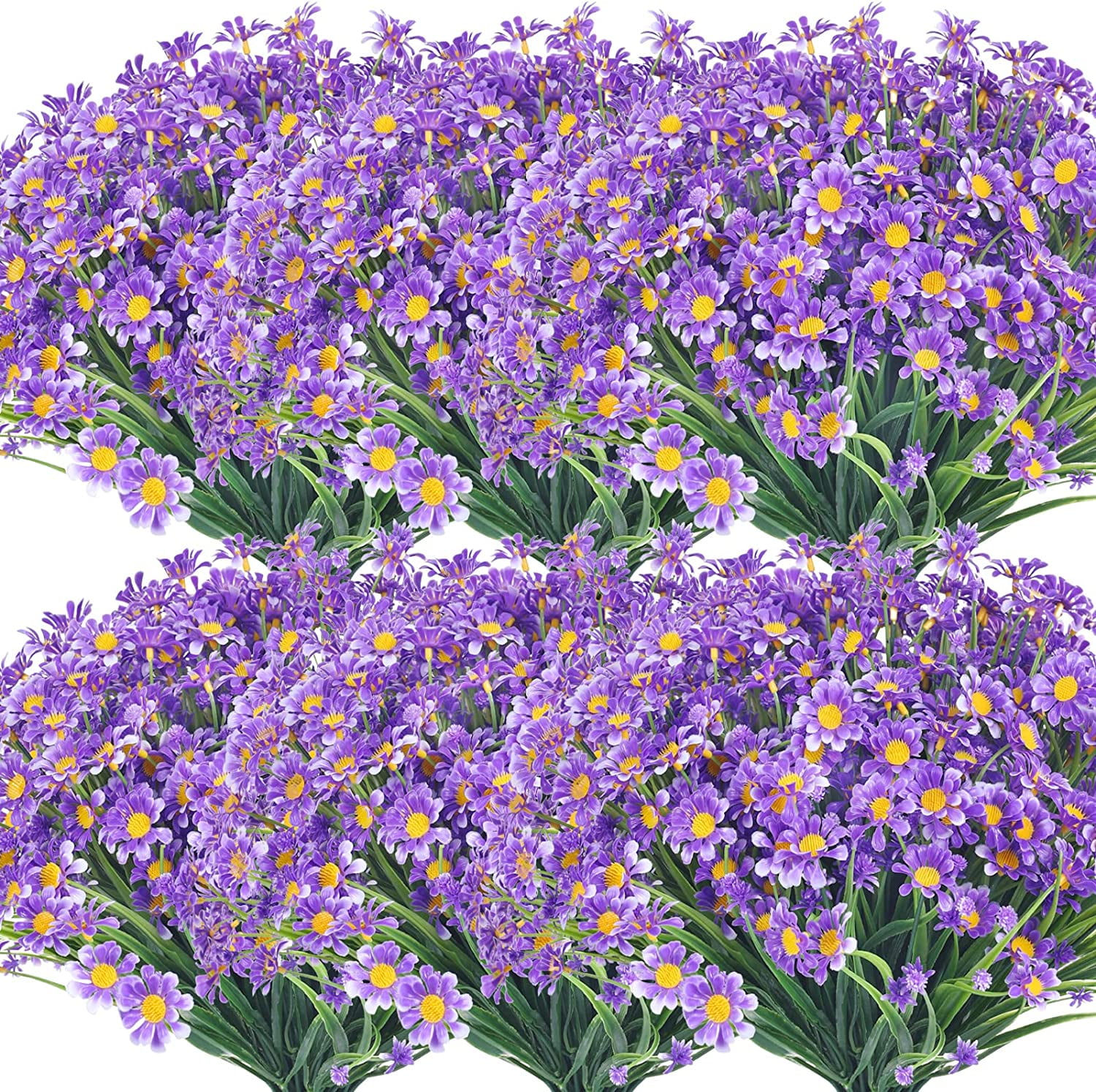 4 Bundles Artificial Fake Daisy Flowers Outdoor UV Resistant Faux ...