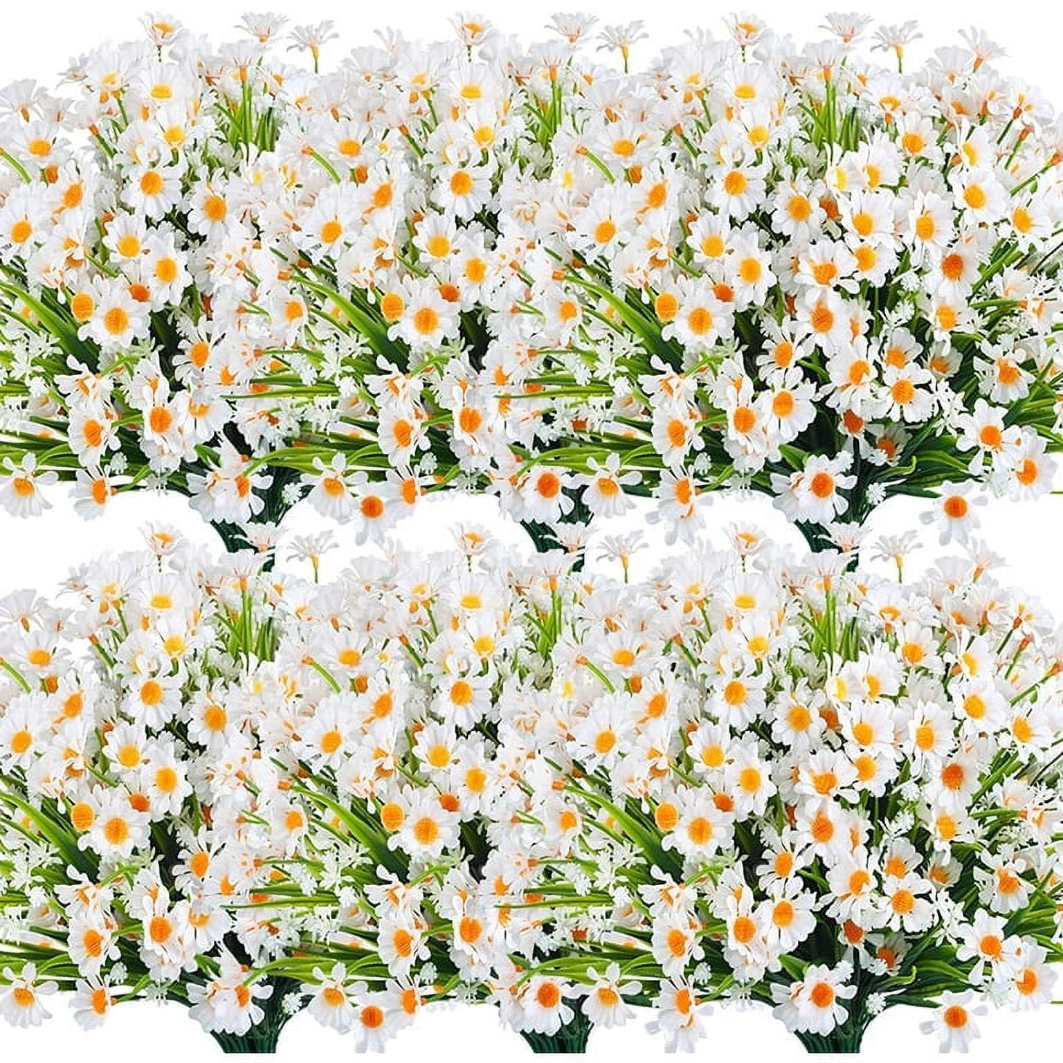 4 Bundles Artificial Fake Daisy Flowers Outdoor UV Resistant Faux ...