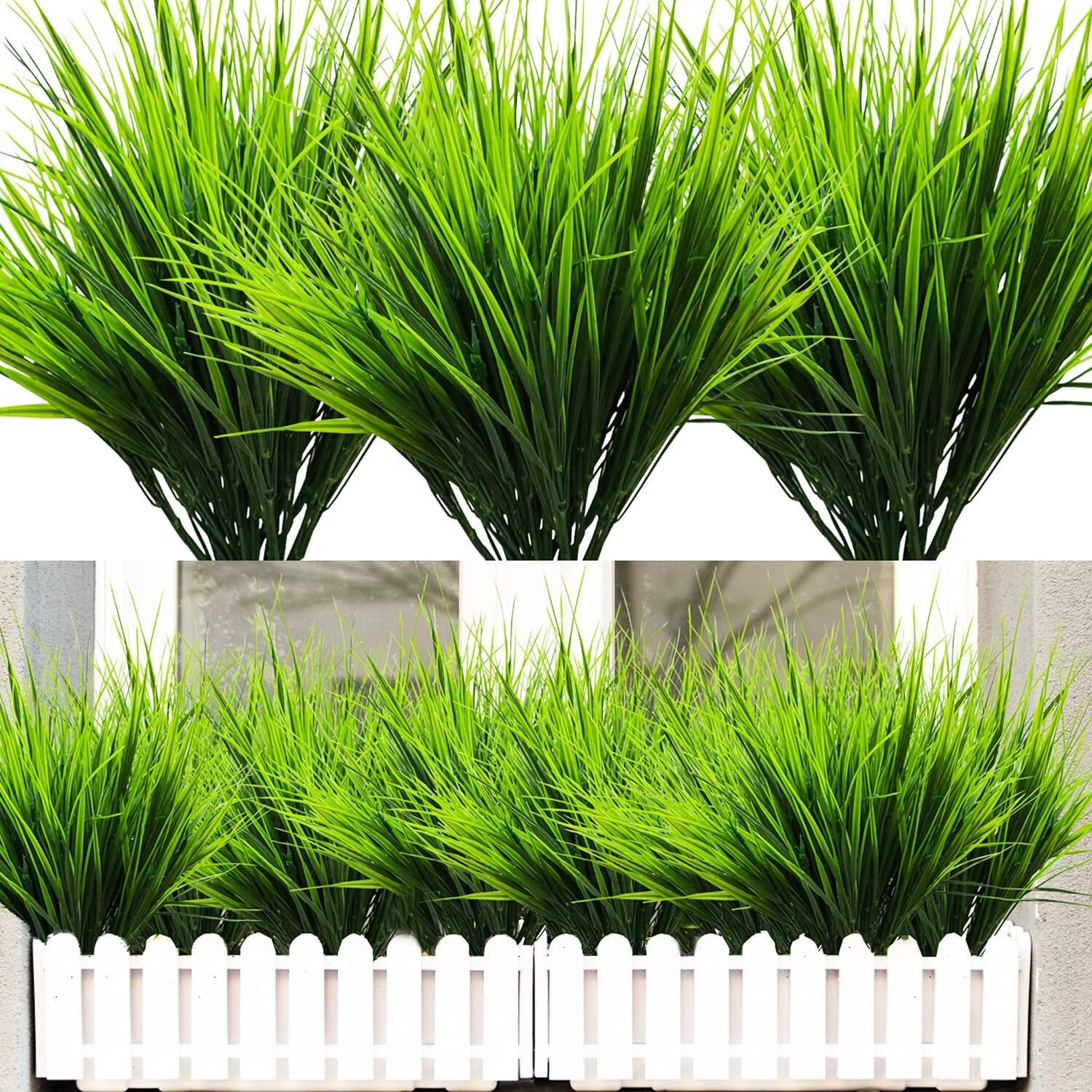 4 Bundles Artificial Grasses Outdoor UV Resistant Fake Plants No Fade ...