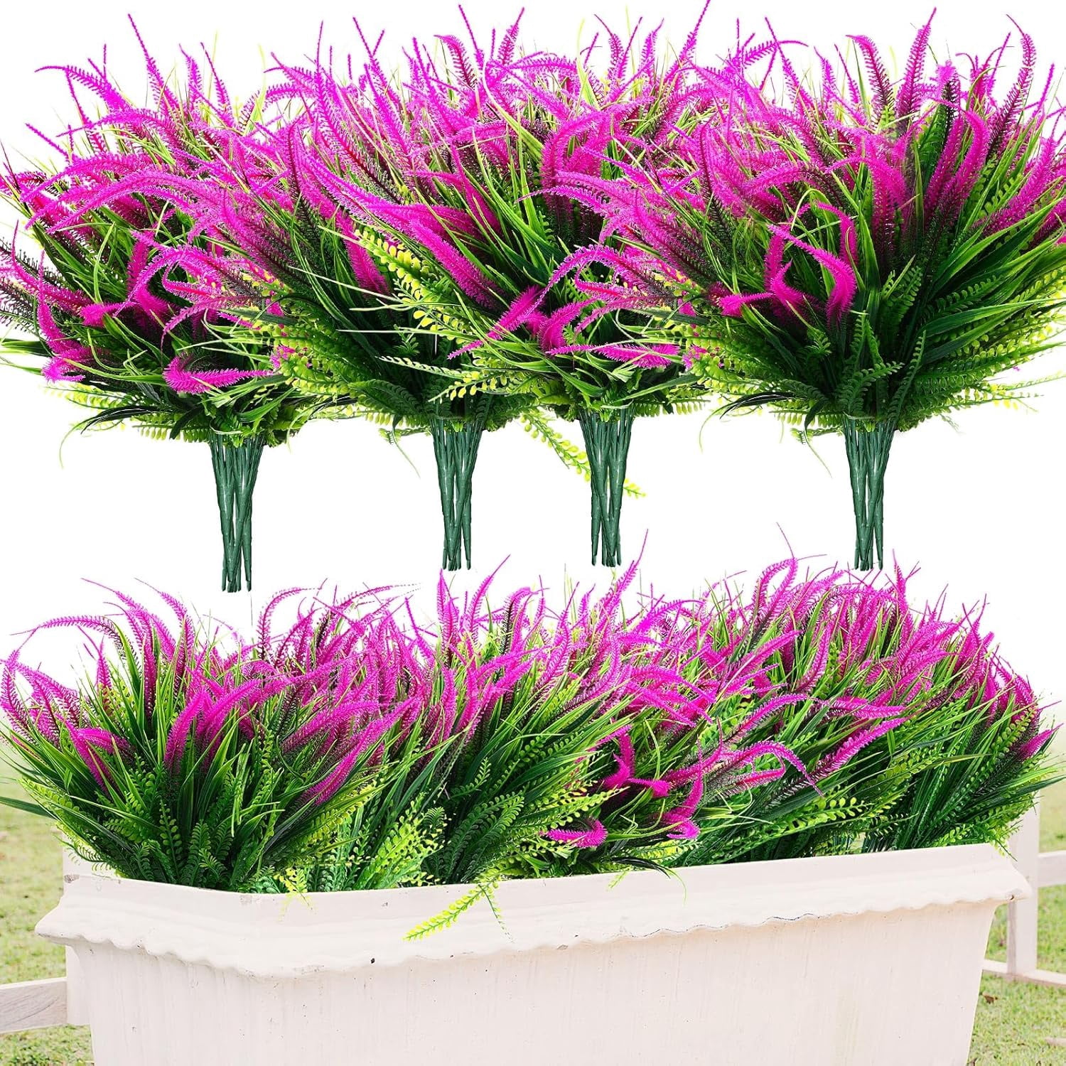 4 Bundles Artificial Plant Flowers for Outdoors - UV Resistant Fake ...