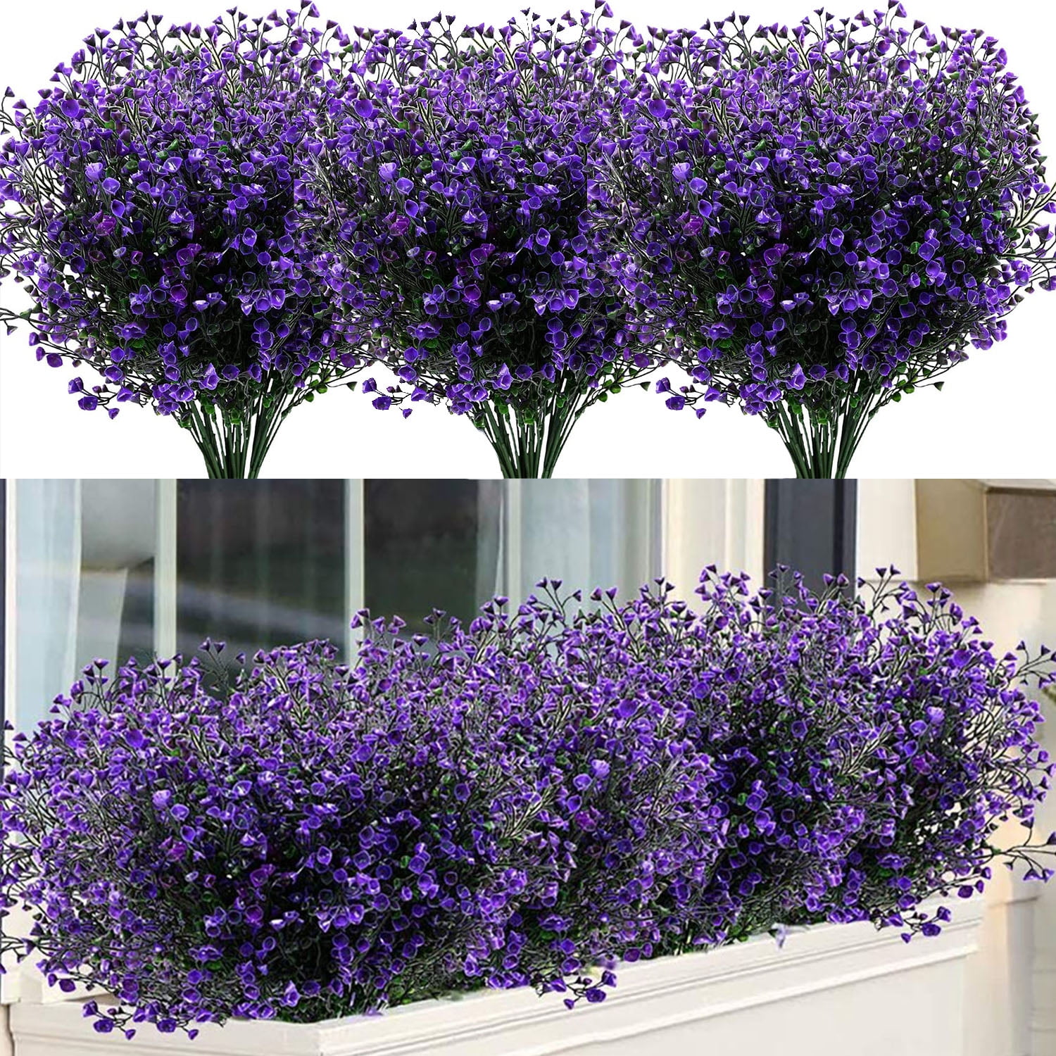 4 Bundles Artificial Shrubs Bushes, Fake Outdoor UV Resistant Plants ...