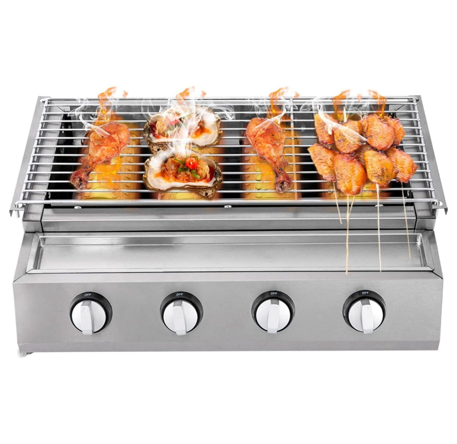 4-Burner BBQ Propane Gas Grill, 21.9 Inch Stainless Steel Barbecue ...