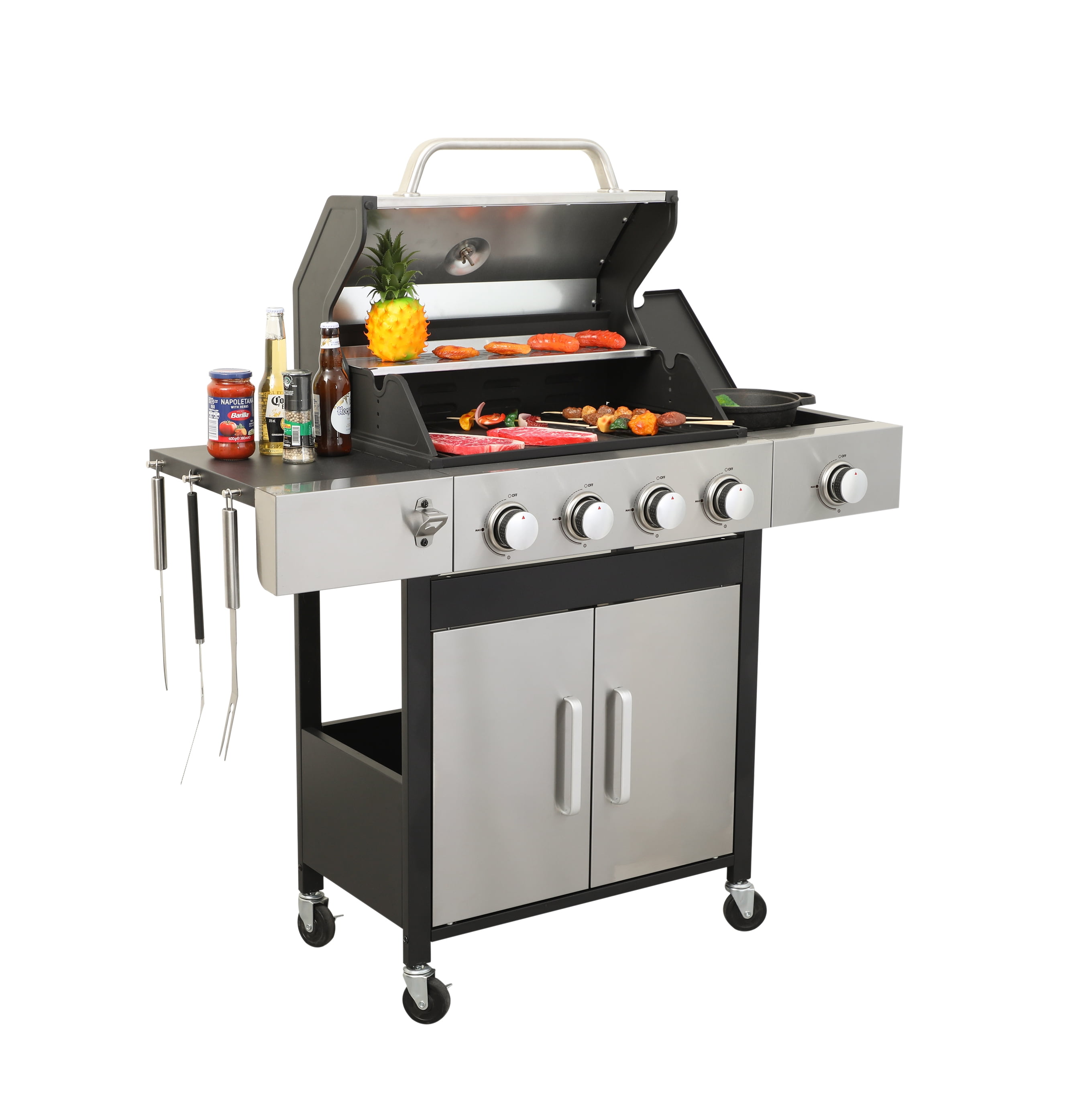 4 Burner BBQ Propane Gas Grill, 46790 BTU Patio Garden Barbecue Grill ...