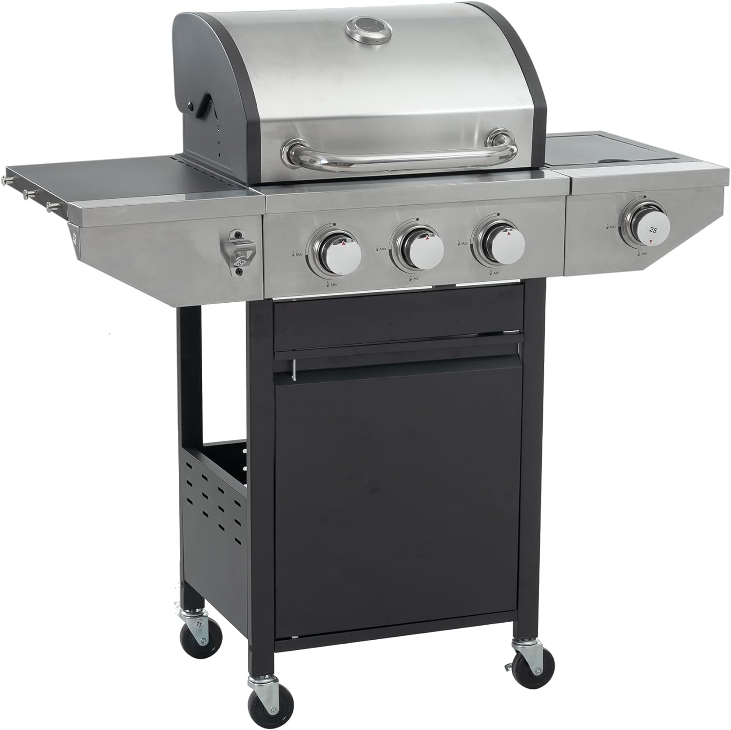 4 Burner BBQ Propane Gas Grill, Freestanding Grill Cart with Wheels ...