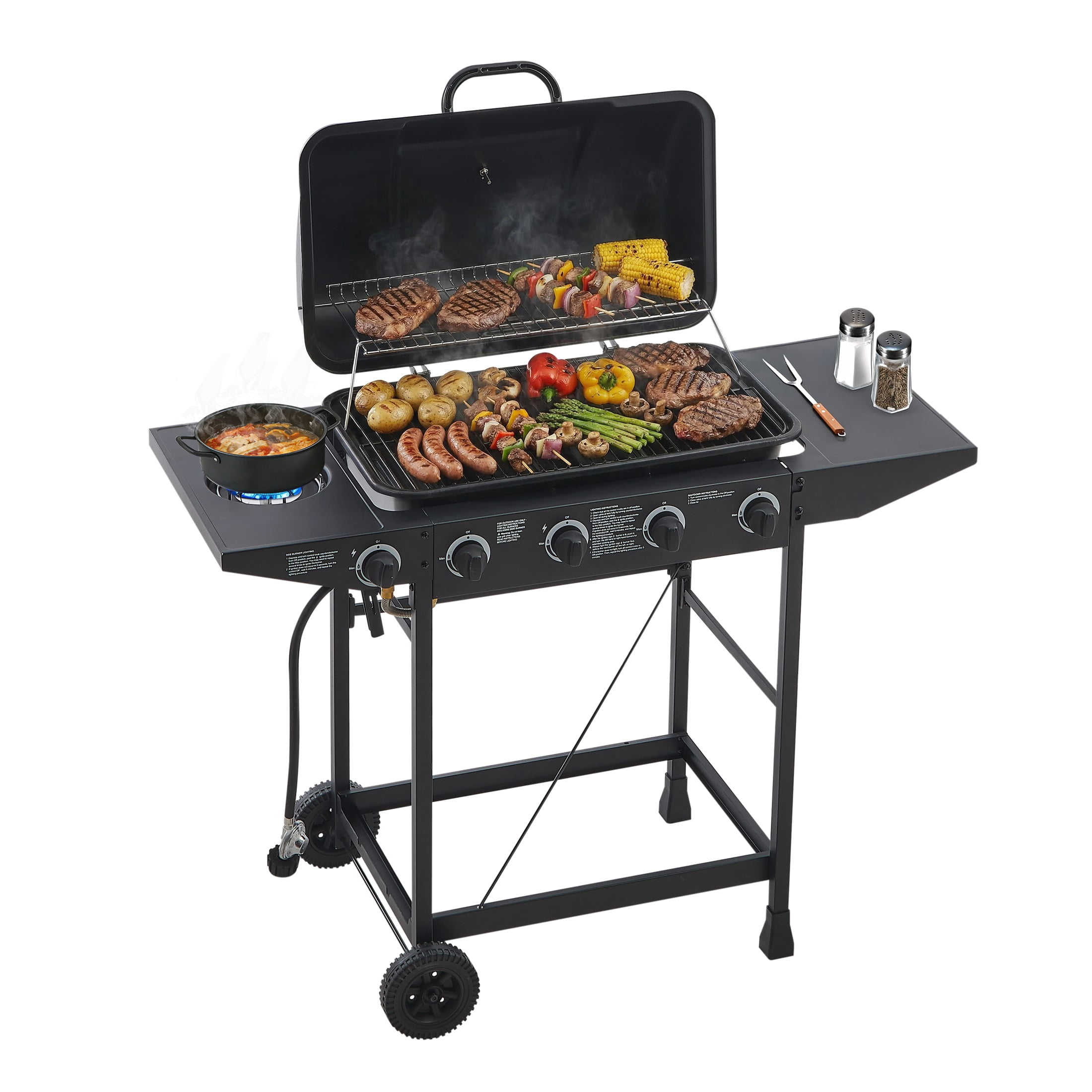 4 Burner Bbq Propane Gas Grill with Side Burner 42000 BTU Output ...
