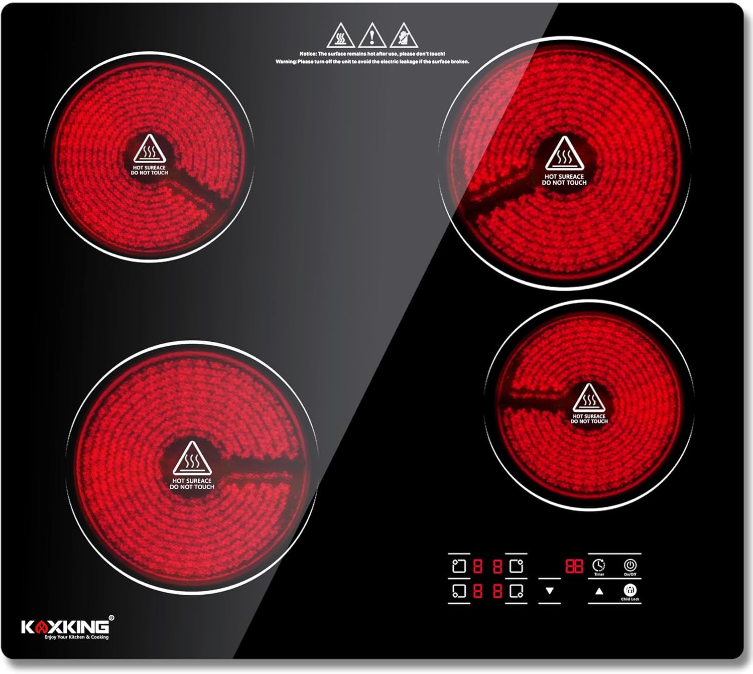 4 Burner Electric Cooktop, 24 Inch Electric Stove Top, Built-in ...