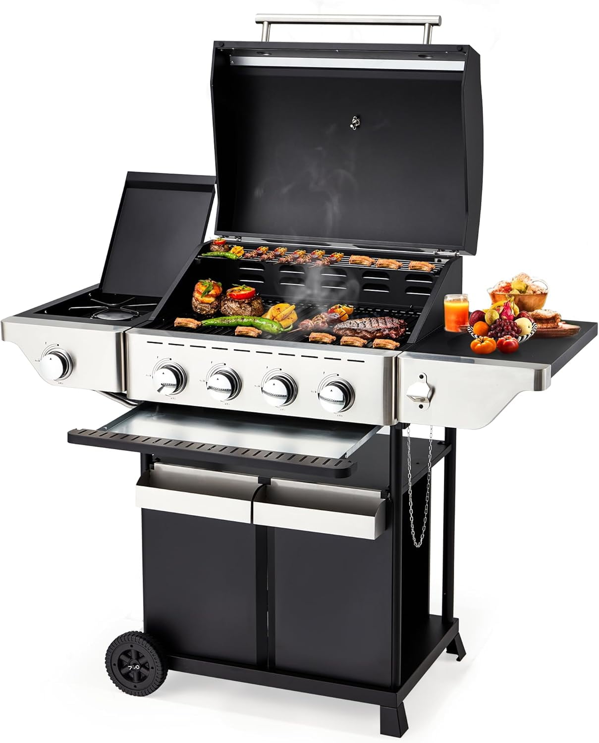 4-Burner Gas BBQ Grill w/Removable Storage Boxes & Side Burner,42,000 ...